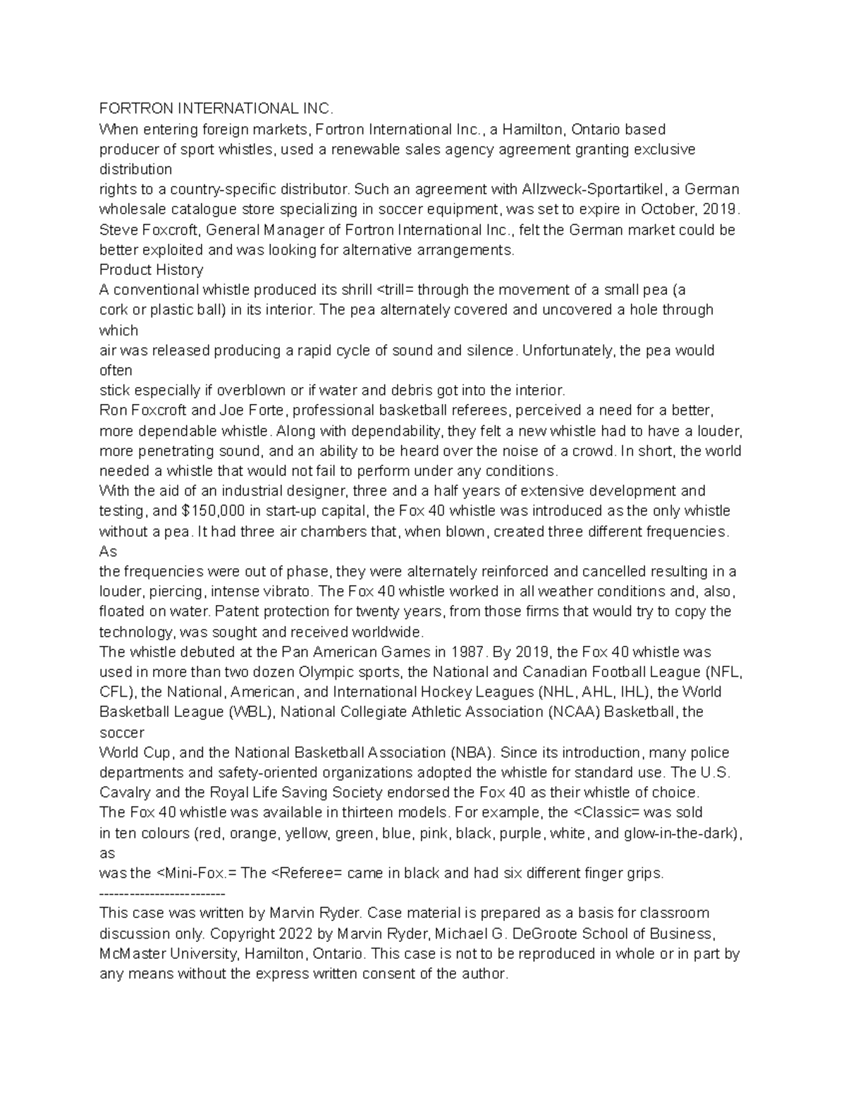 FortRon Case Report - FORTRON INTERNATIONAL INC. When entering foreign ...
