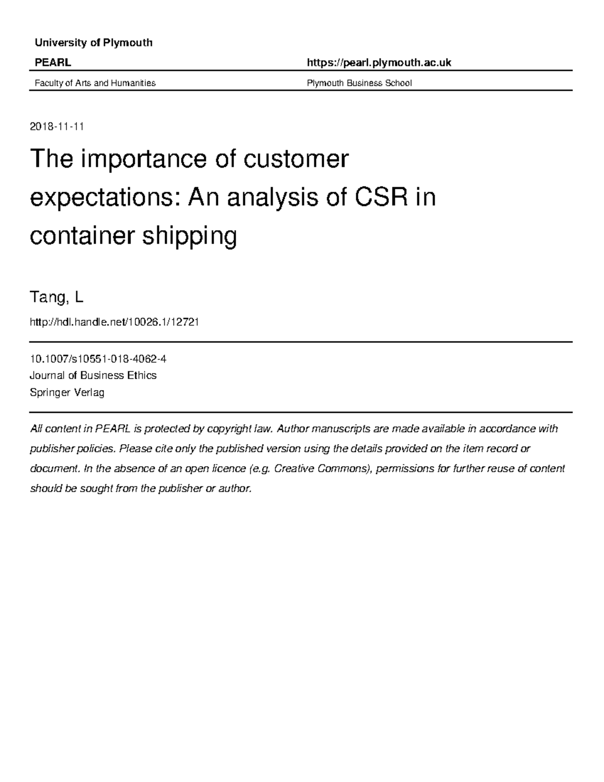 An analysis of CSR in container shipping - University of Plymouth PEARL ...