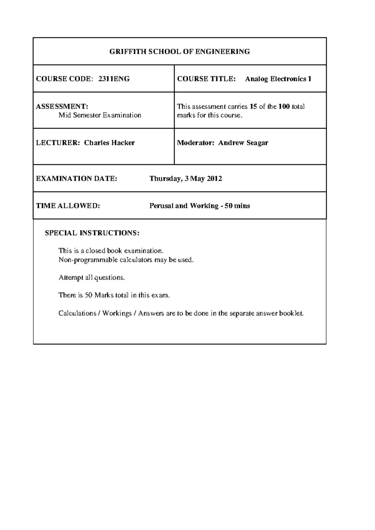 Exam 3 May 2012, Questions and answers - GRIFFITH SCHOOL OF ENGINEERING ...