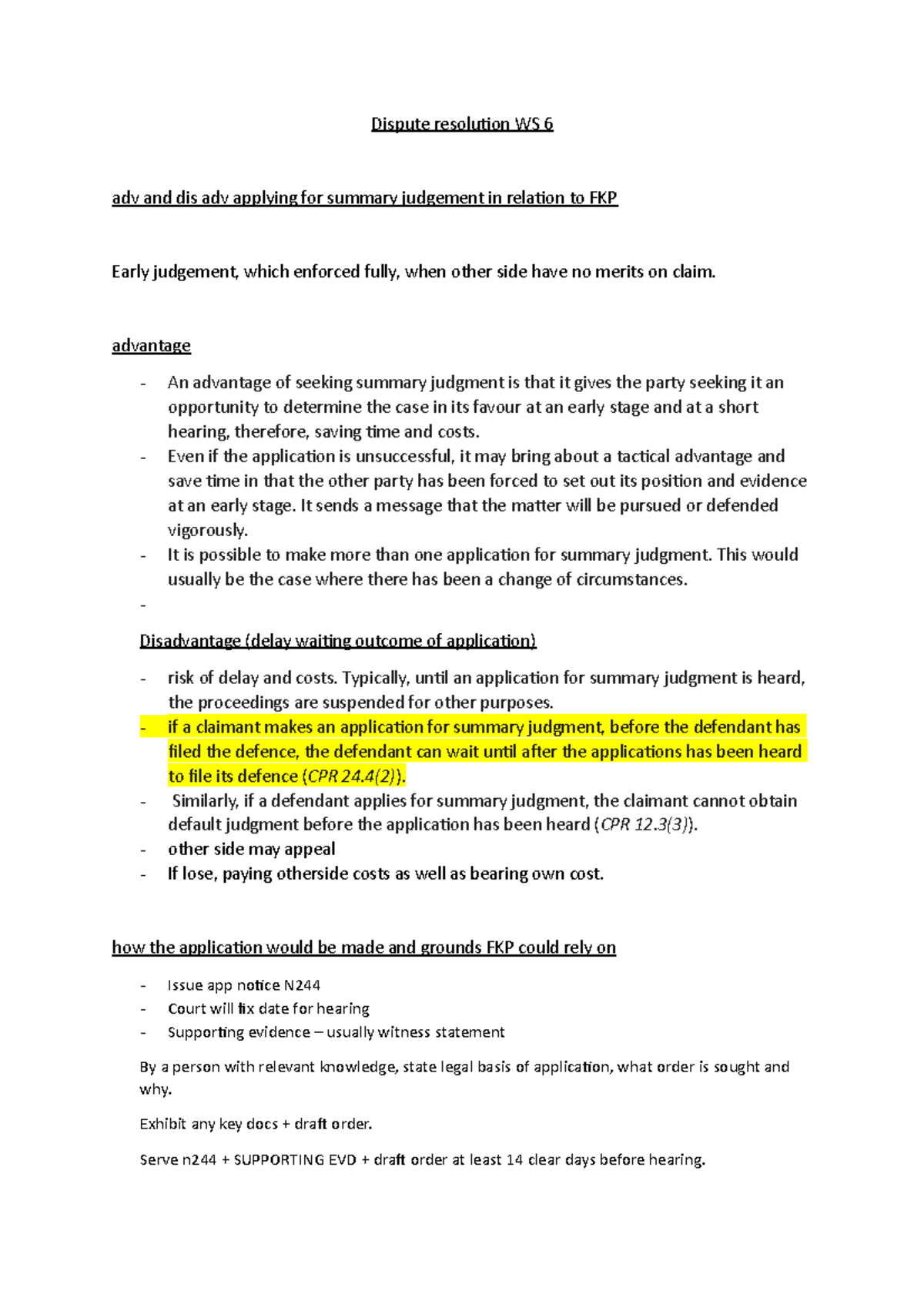WS 6 PREP - Brief notes - Dispute resolution WS 6 adv and dis adv ...