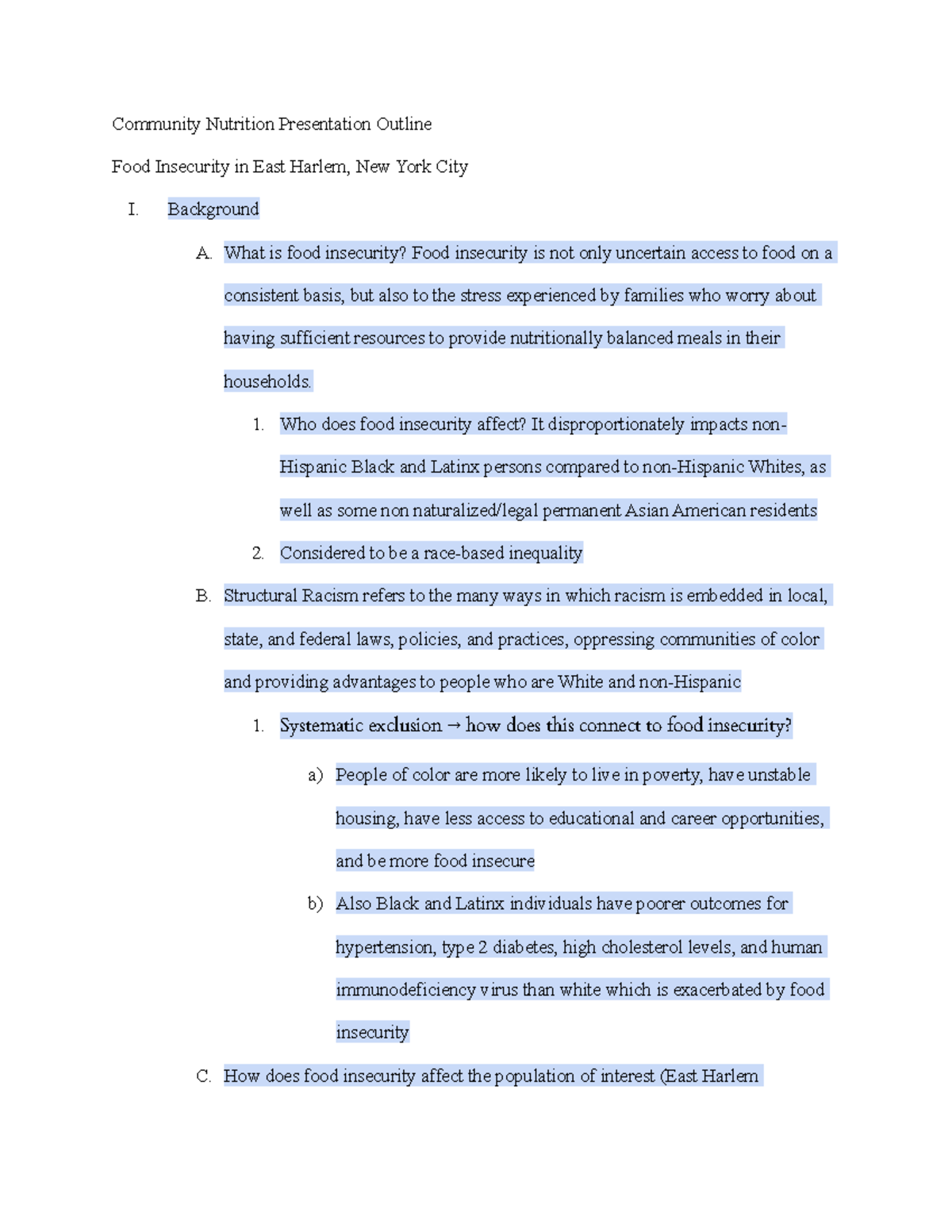 Community Nutrition Presentation Outline - Background A. What is food ...