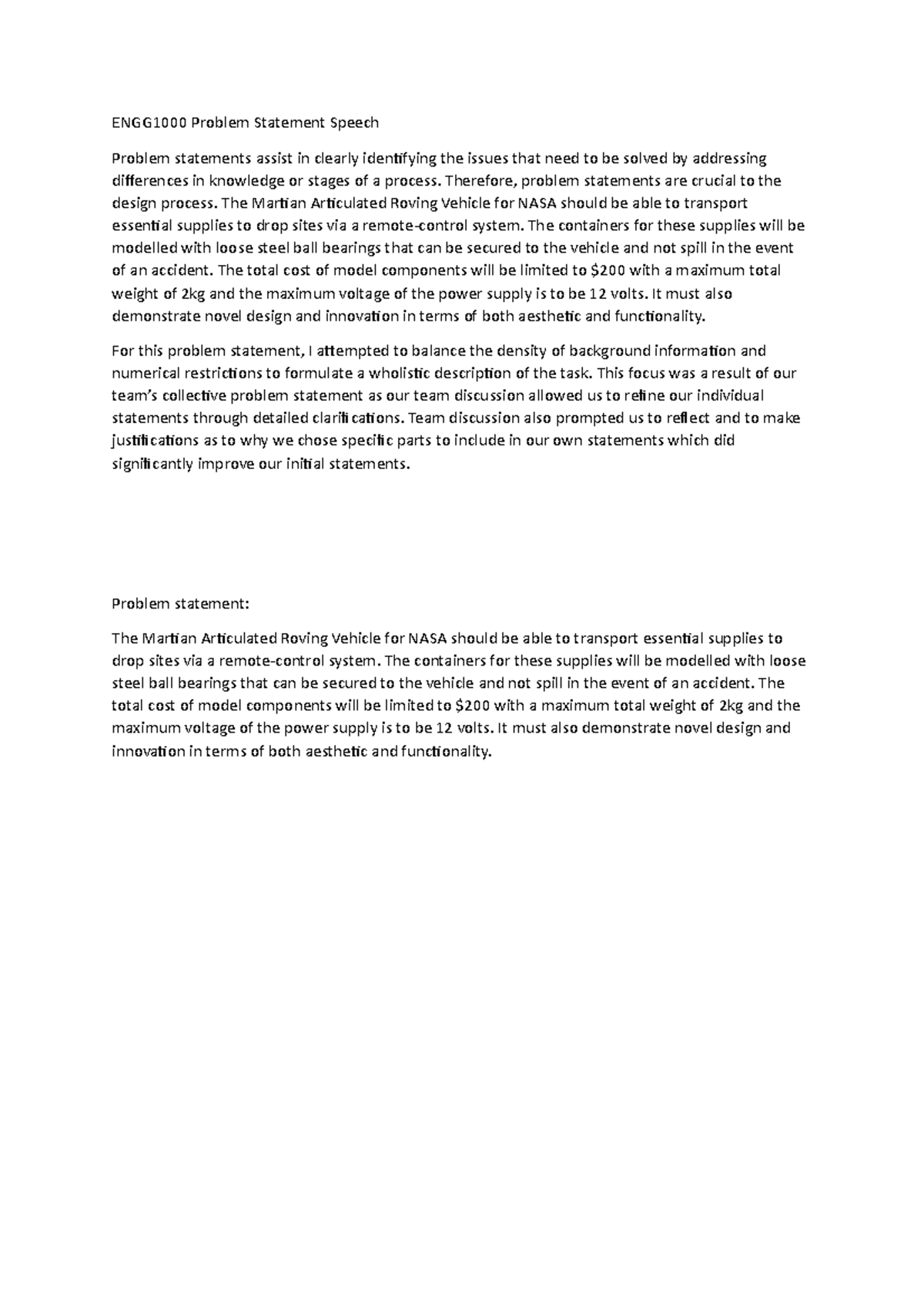 ENGG1000 Problem Statement Speech - ENGG1000 Problem Statement Speech ...