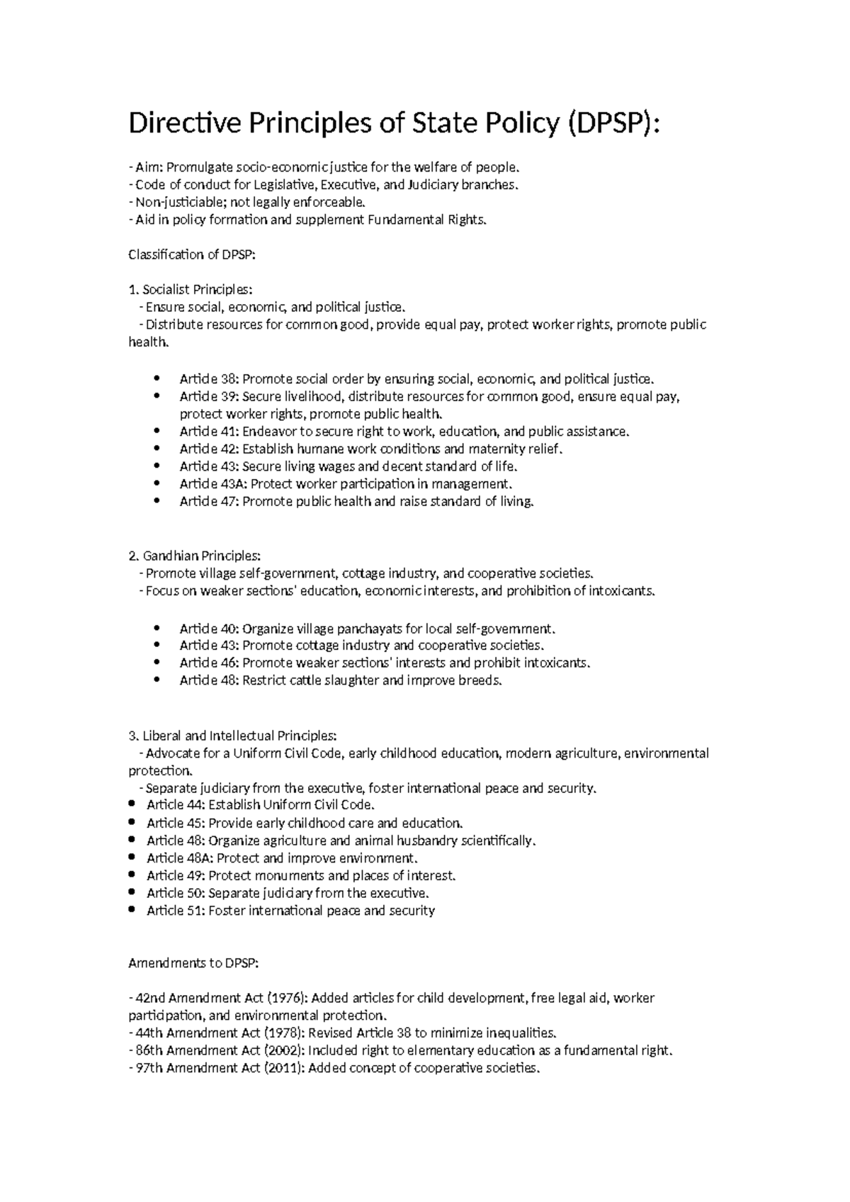 Directive Principles of State Policy - Code of conduct for Legislative ...