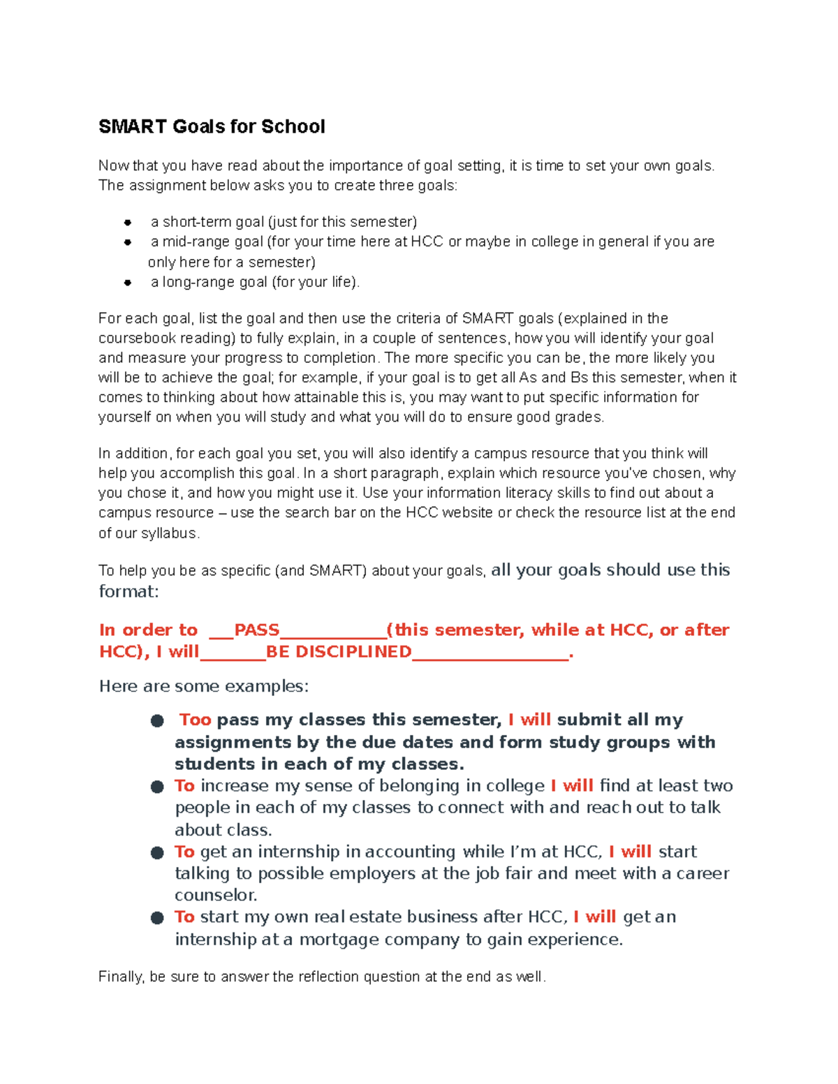 Smart Goals for School - Notes - SMART Goals for School Now that you ...