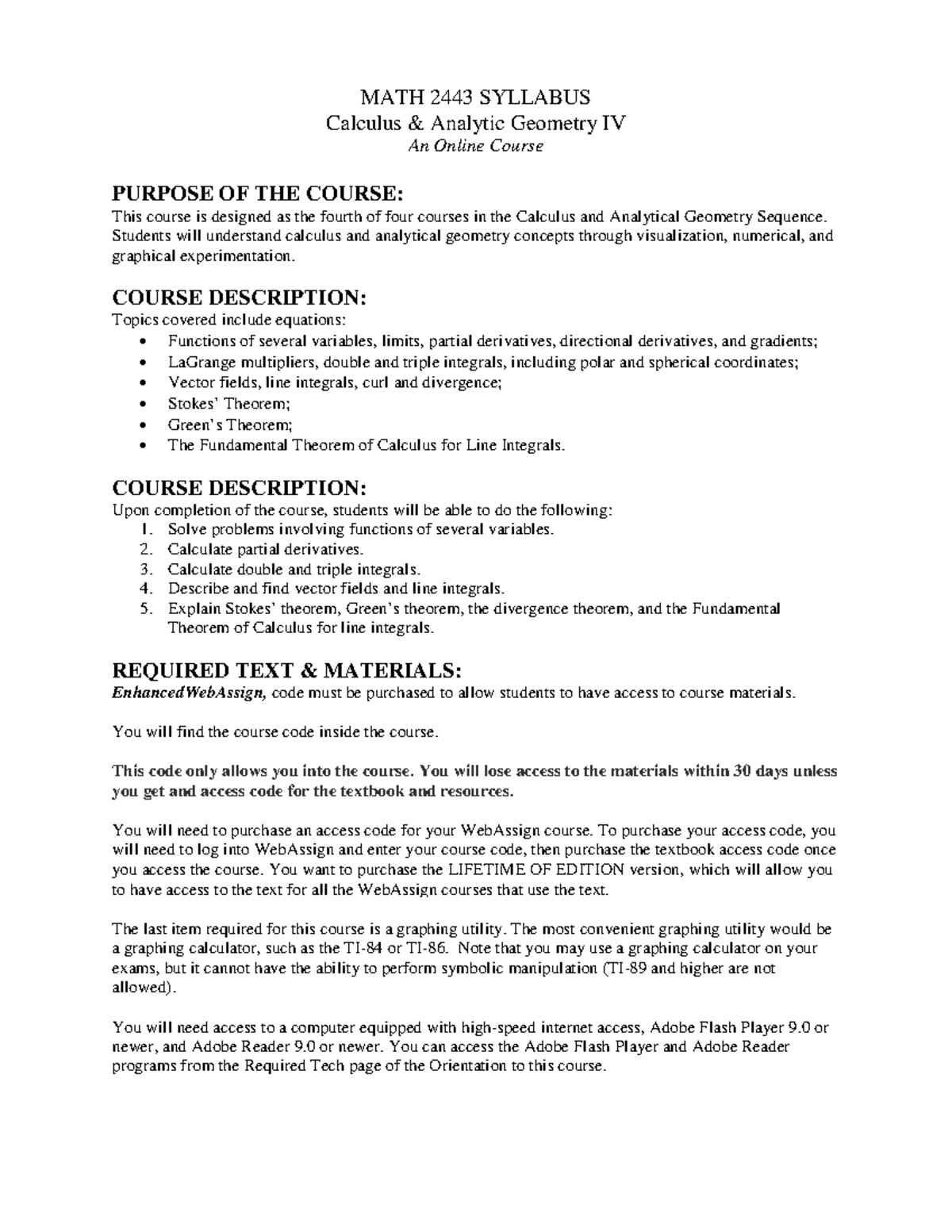 Math-2443-400 syllabus 2018-2019 - MATH 2443 SYLLABUS Calculus ...