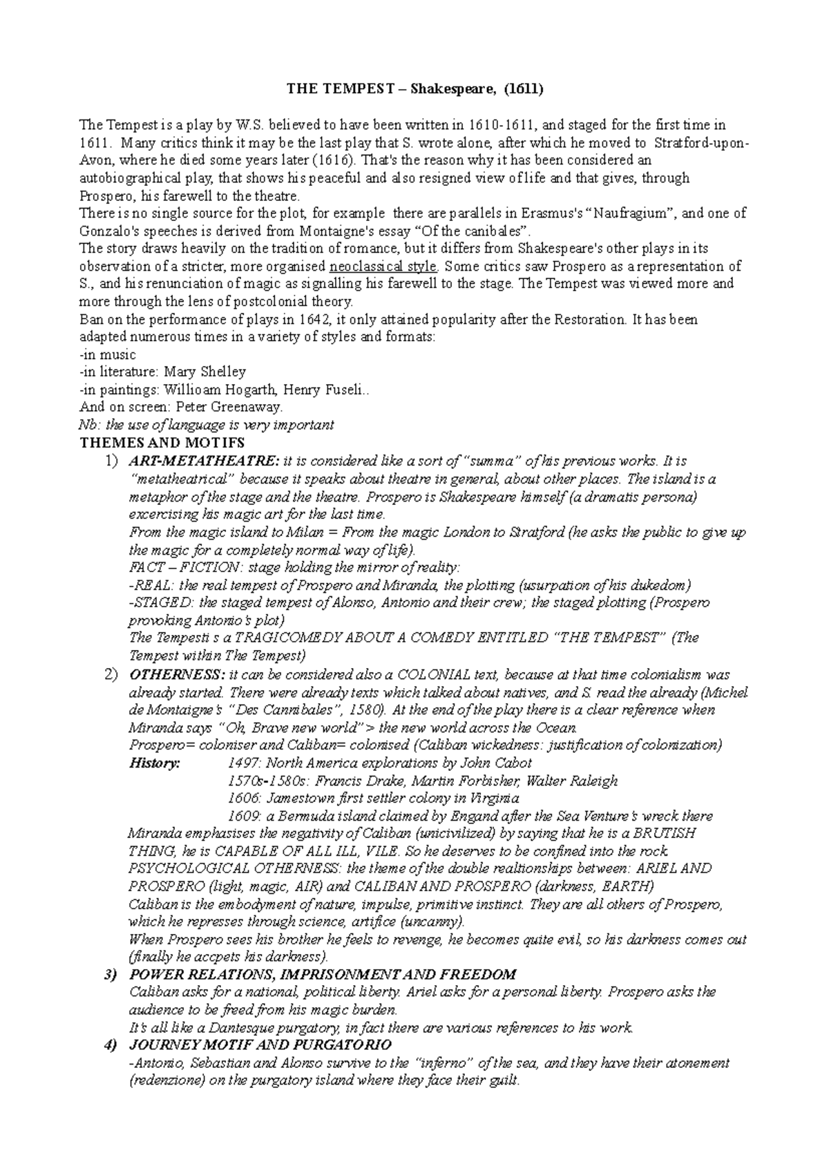 The tempest - Shakespeare - THE TEMPEST – Shakespeare, (1611) The ...