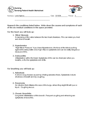 Nursing Worksheet Activity 7 - Name(s ...