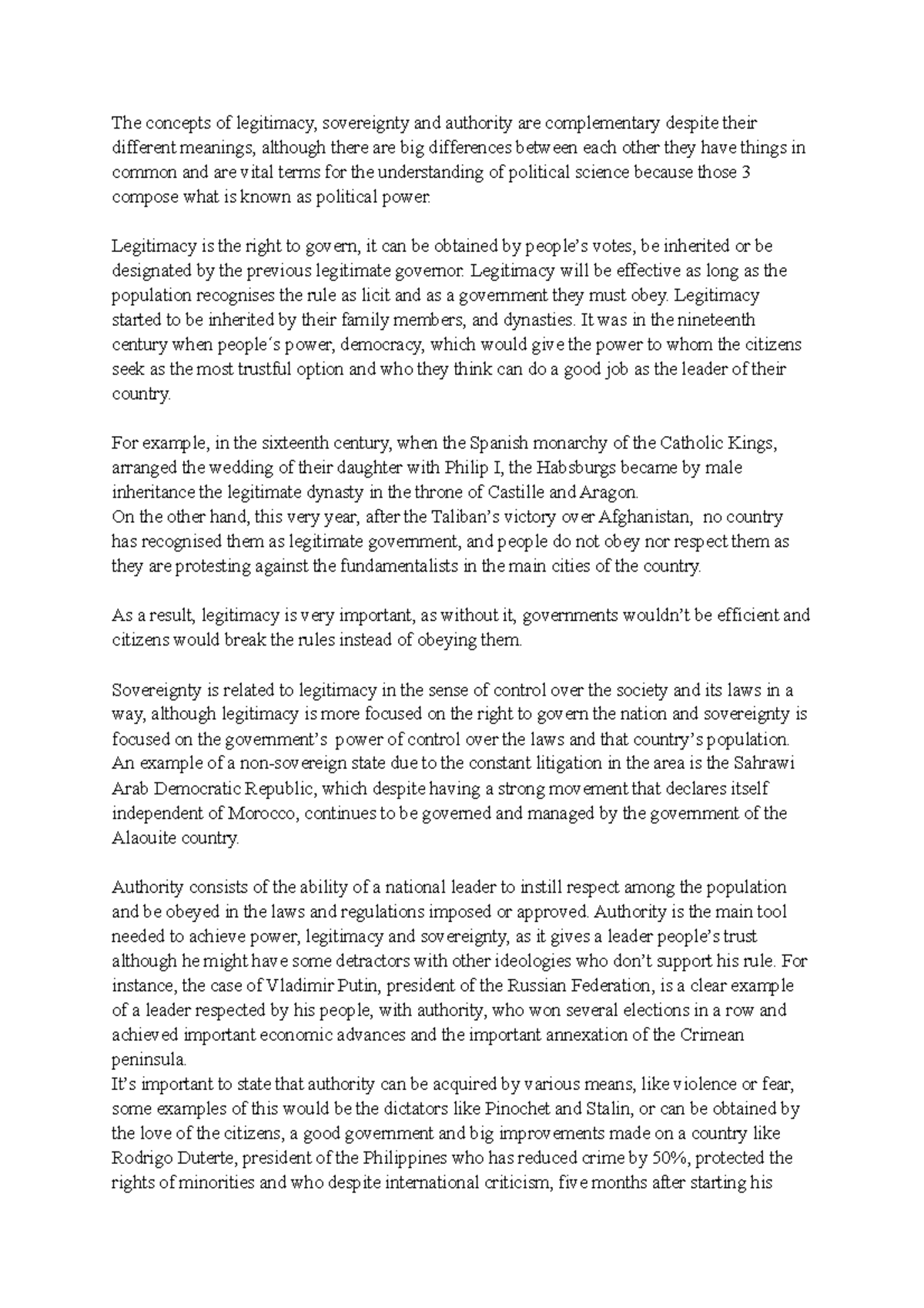The concepts of legitimacy, sovereignty and authority - Legitimacy is ...