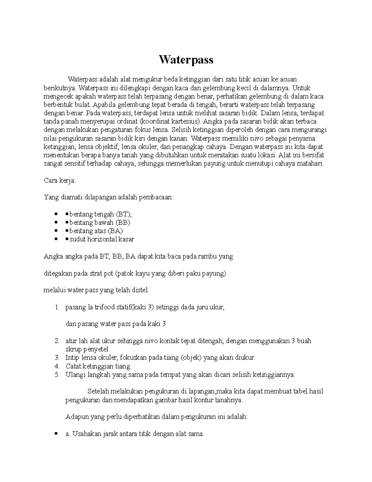 Waterpass 1 - Waterpass Waterpass adalah alat mengukur beda ketinggian ...