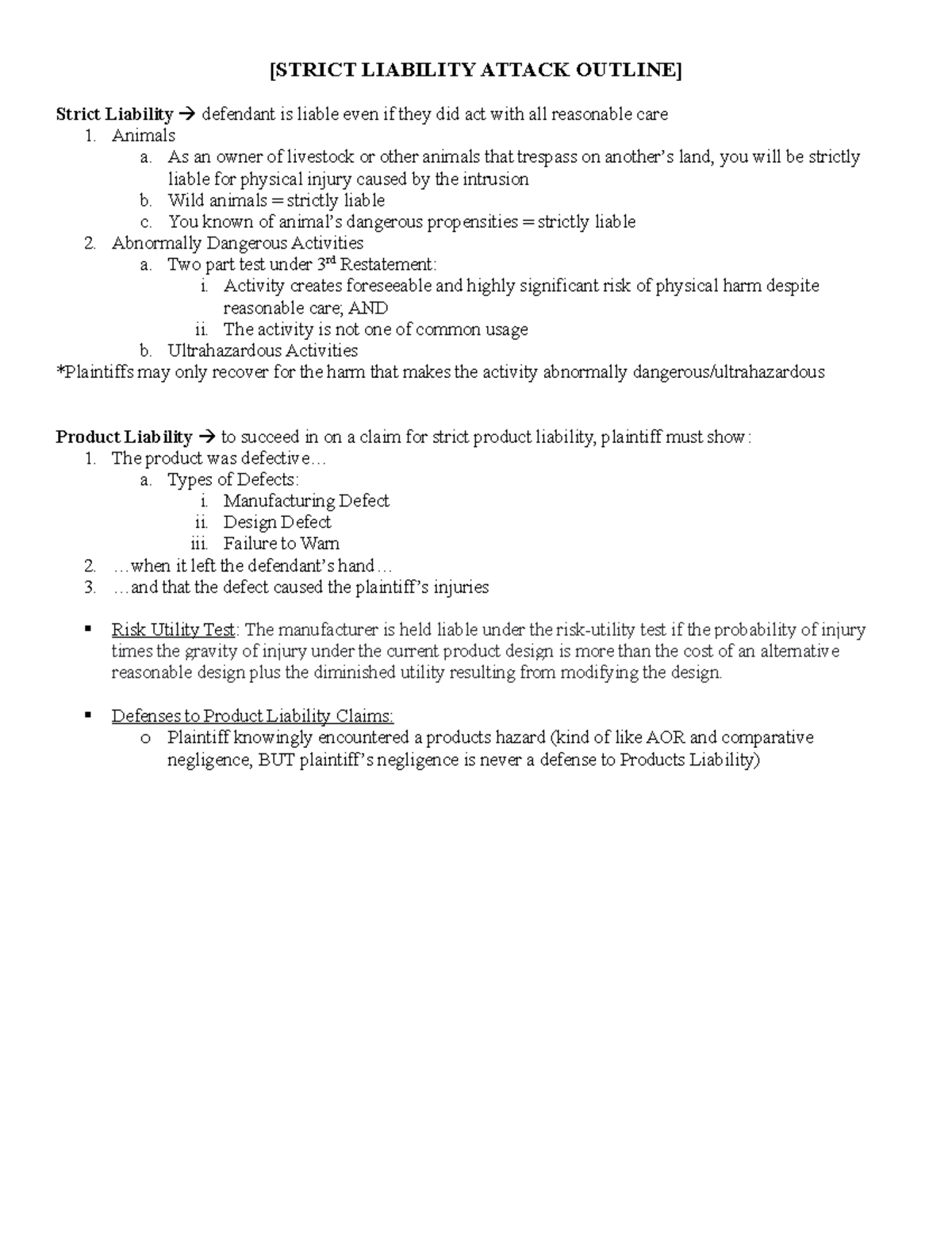 Strict Liability Attack Outline - [STRICT LIABILITY ATTACK OUTLINE ...