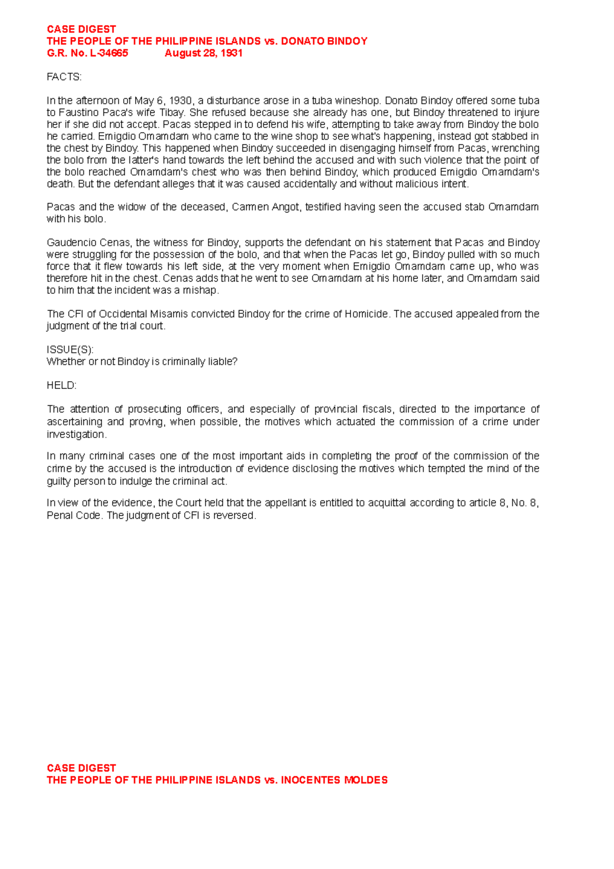 389105578 Case Digest Week 3 - CASE DIGEST THE PEOPLE OF THE PHILIPPINE ...