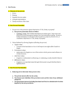 Civ. Pro. Outline-Prof Landau - Due Process I. Elements of Due Process ...