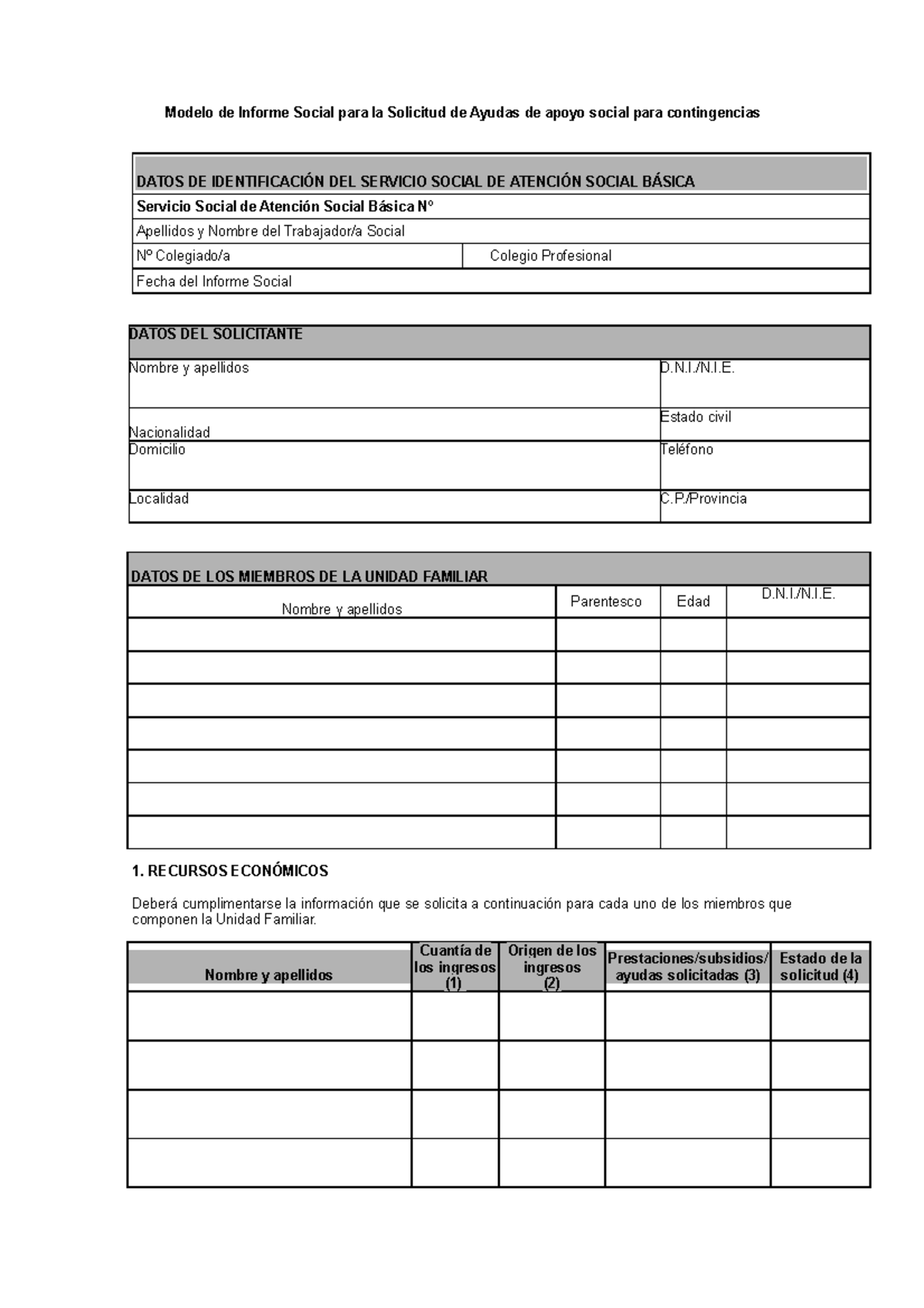 Modelo Informe Social - Modelo de Informe Social para la Solicitud de ...