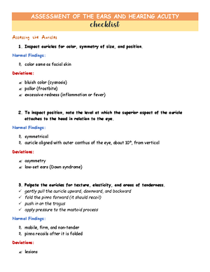 HA - Nose Checklist - notes health assessment - ASSESSMENT INCLUDES ...