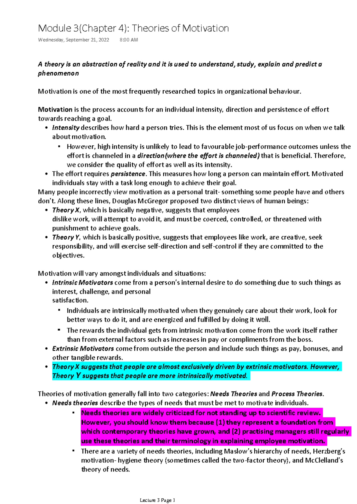 Module 3(Chapter 4) Theories of Motivation - A theory is an abstraction ...