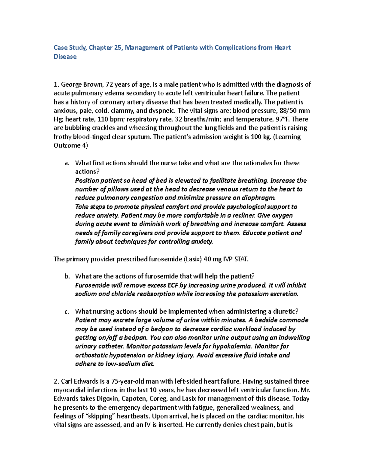 Case Study, Chapter 25, Management of Patients with Complications from Heart Disease - The ...