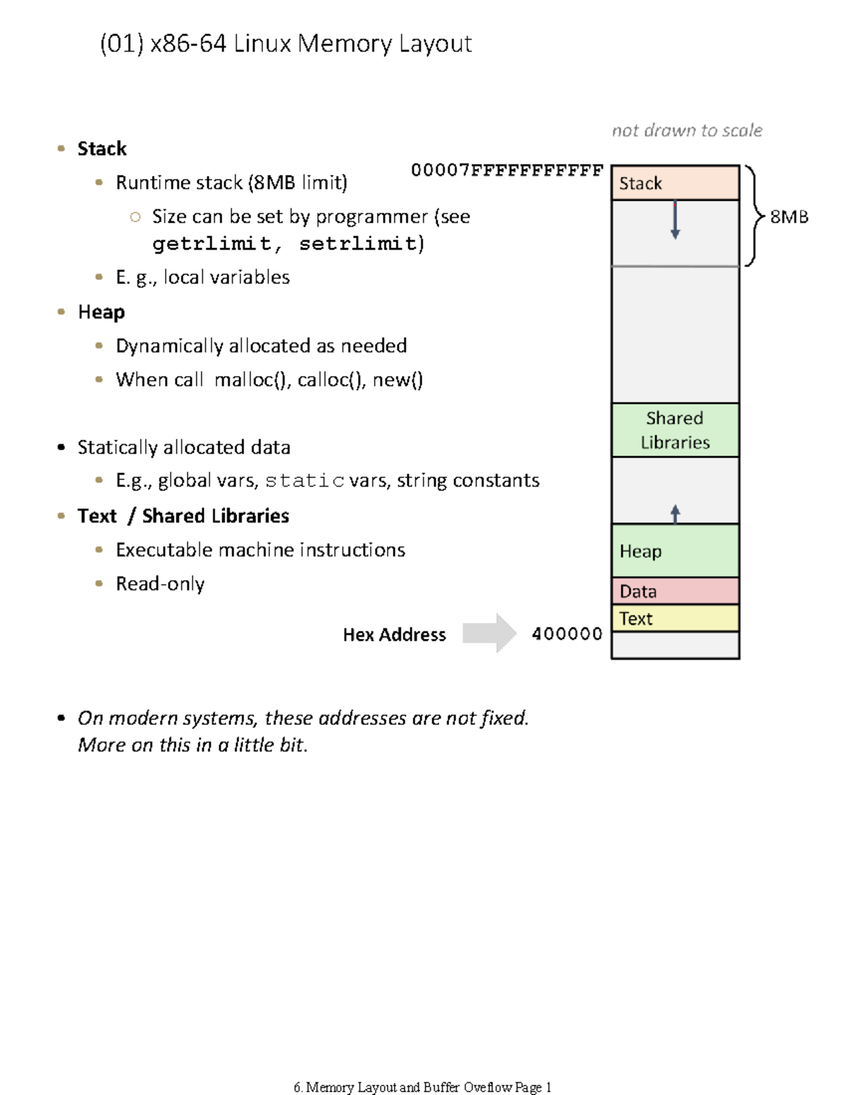 6. Memory Layout and Buffer Oveflow - Stack Runtime stack (8MB limit) Size can be set by ...