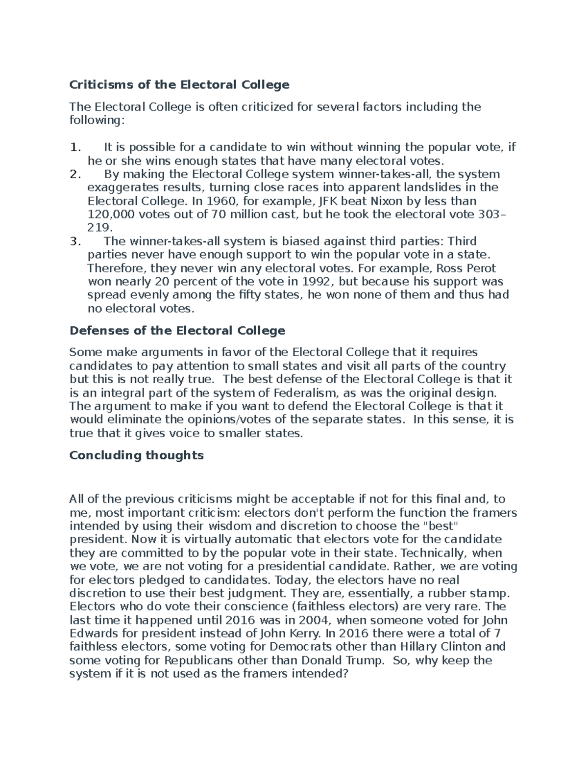 Criticisms of the Electoral College - By making the Electoral College ...