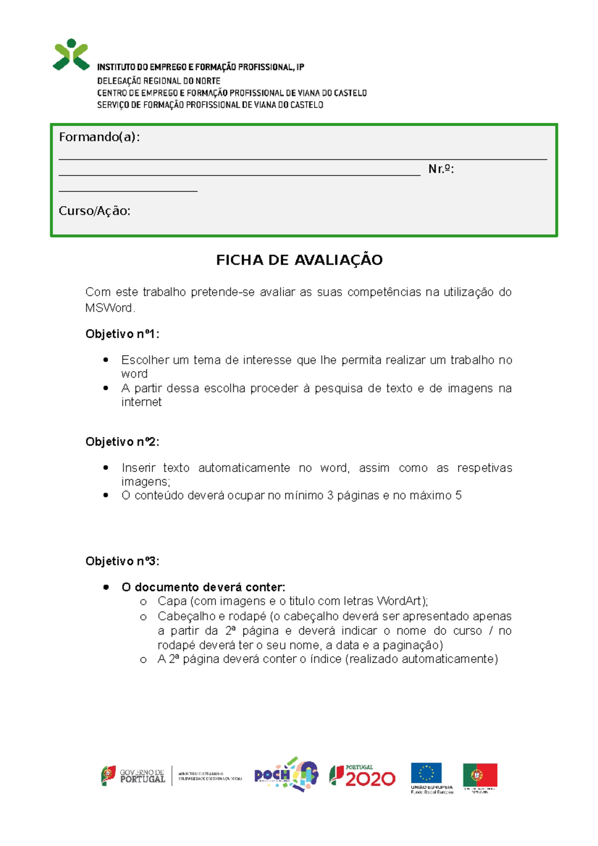 3 Ficha de avaliacao Word - FICHA DE AVALIAÇÃO Com este trabalho ...