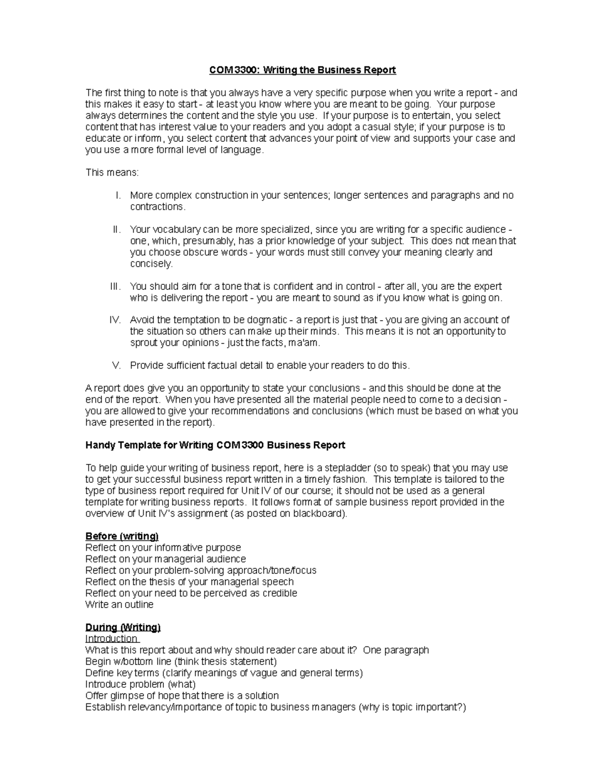 Business Report Tips - Tips - COM 3300: Writing the Business Report The ...