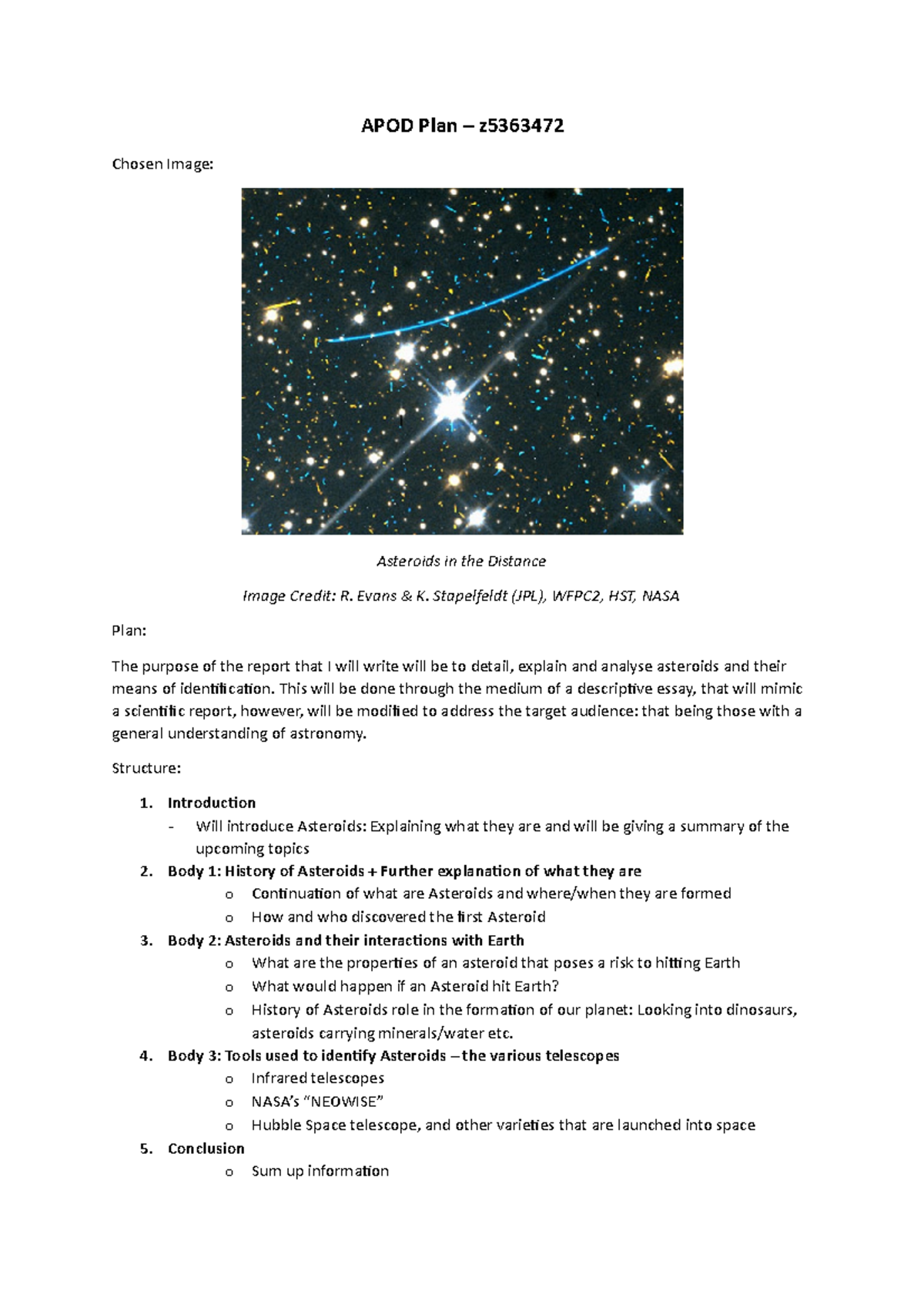APOD Plan - Apod plan - APOD Plan – z Chosen Image: Asteroids in the ...