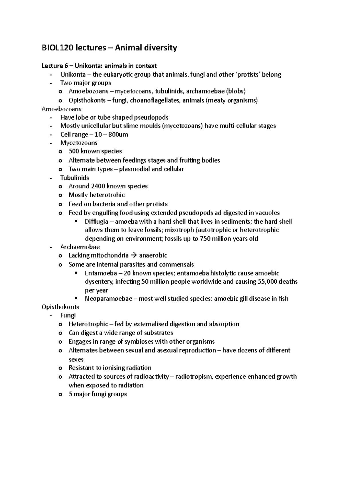 Animal diversity - Lecture notes - BIOL120 lectures – Animal diversity ...