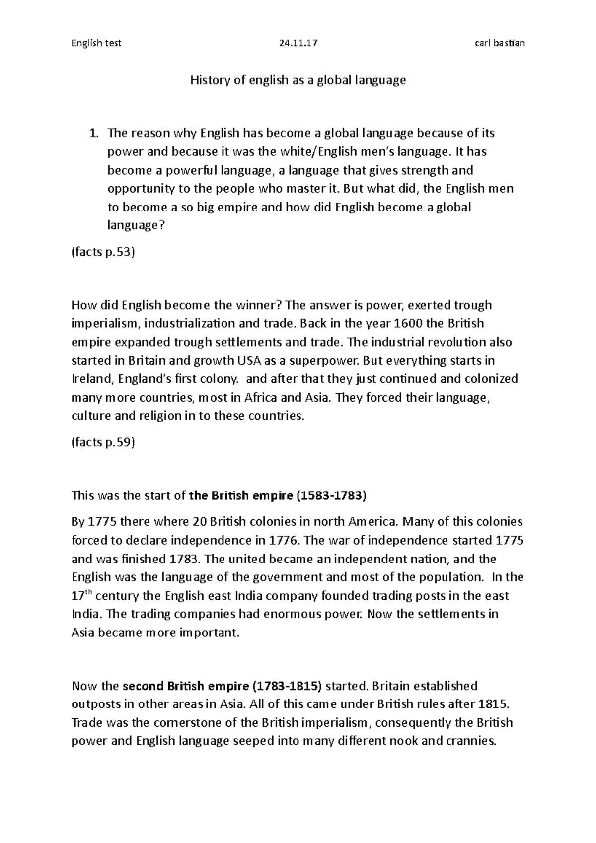 historie om english as a global language - English test 24.11 carl ...