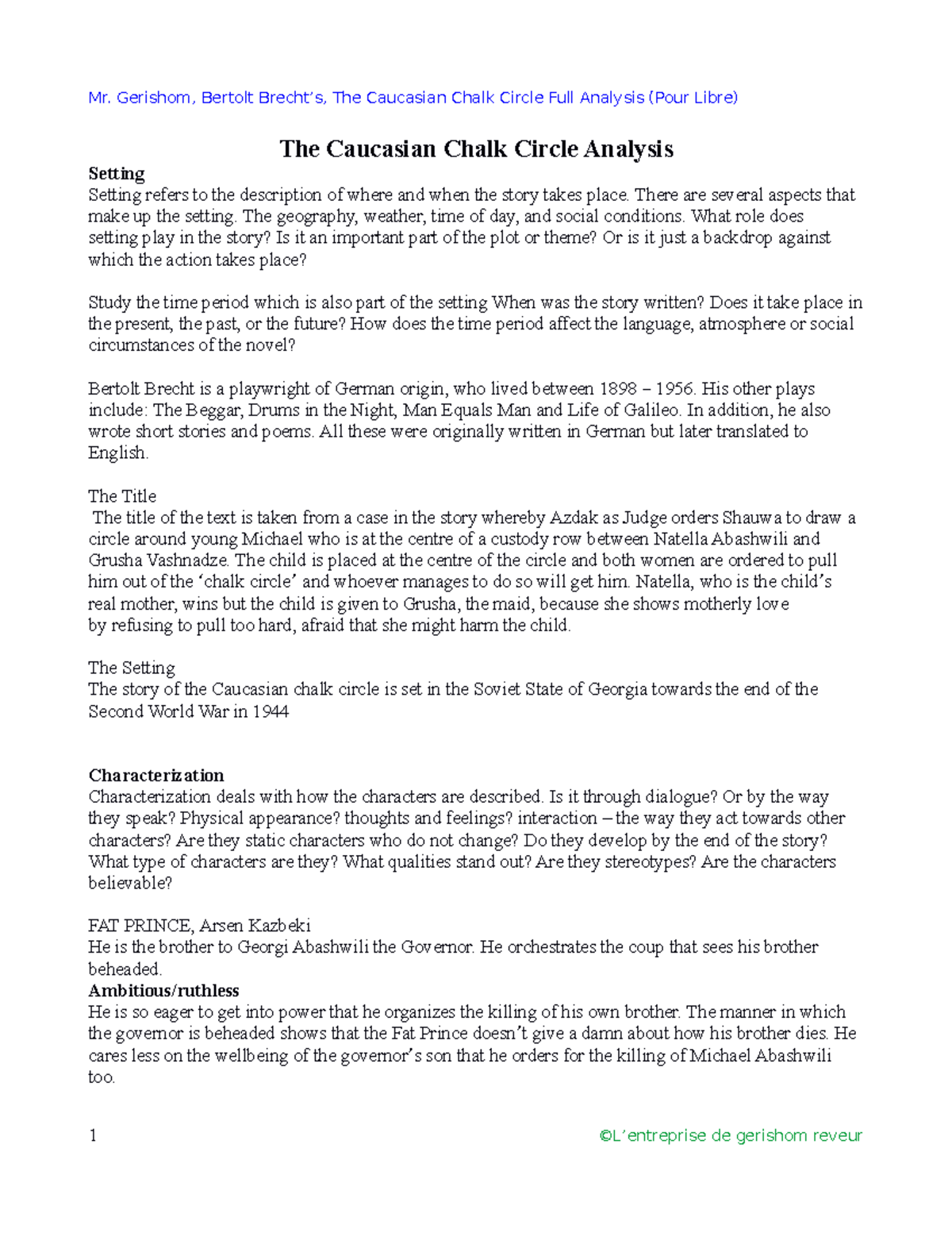 Caucasian chalk circle analysis - The Caucasian Chalk Circle Analysis ...