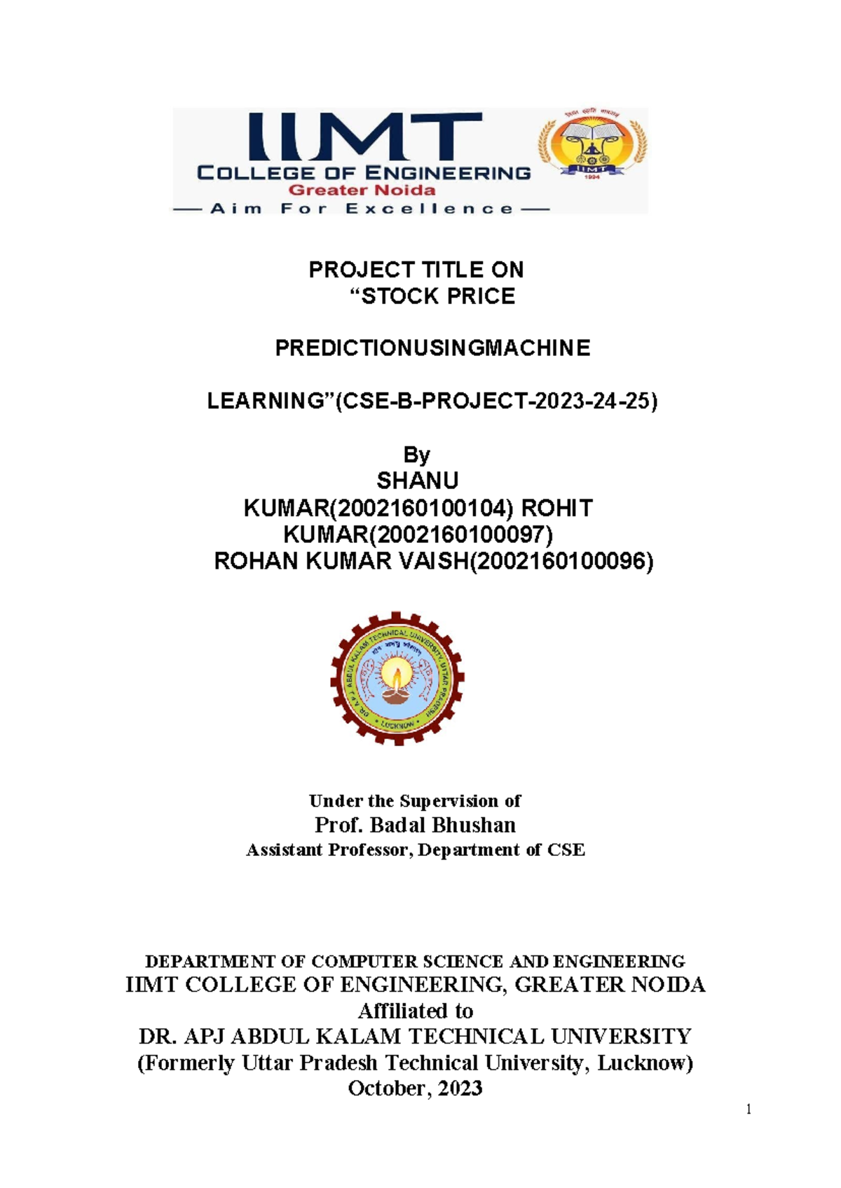 Stock Price Pricdictiont Synopsis . ( - PROJECT TITLE ON “STOCK PRICE ...