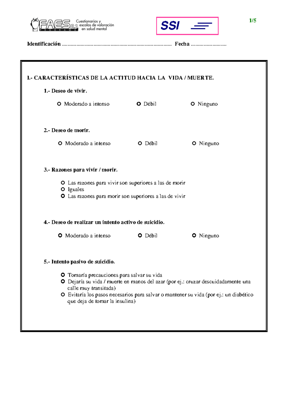 Escala de Ideacion Suicida de Beck - SSI Identificación - Studocu