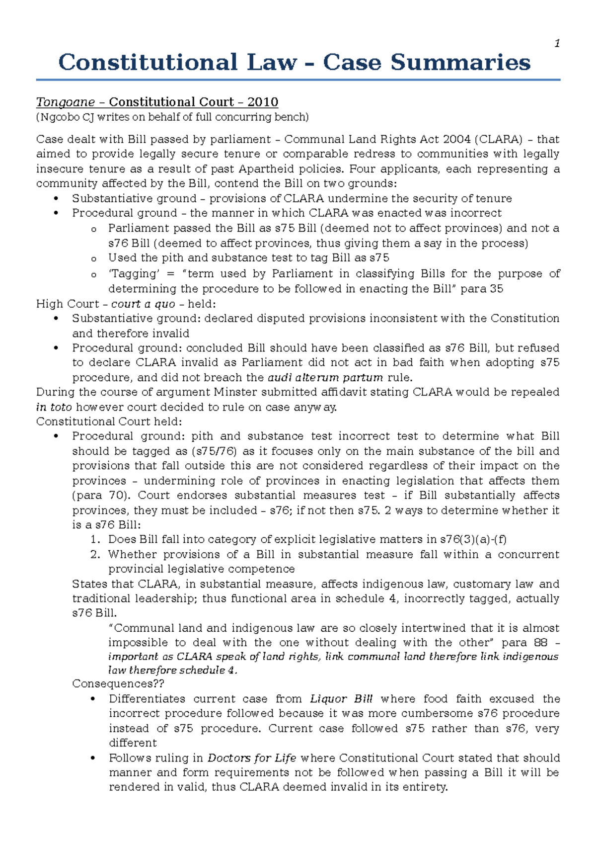 Con Law – Case Summaries - 1 - Constitutional Law Case Summaries 1 ...