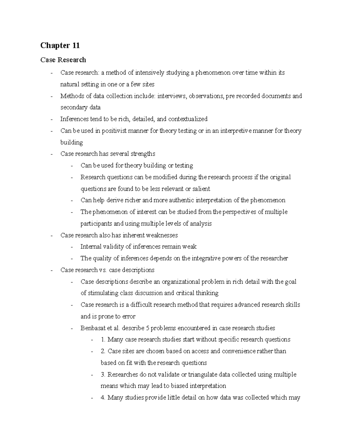 Reading Notes 6 CRJU385 - Chapter 11 Case Research Case research: a ...