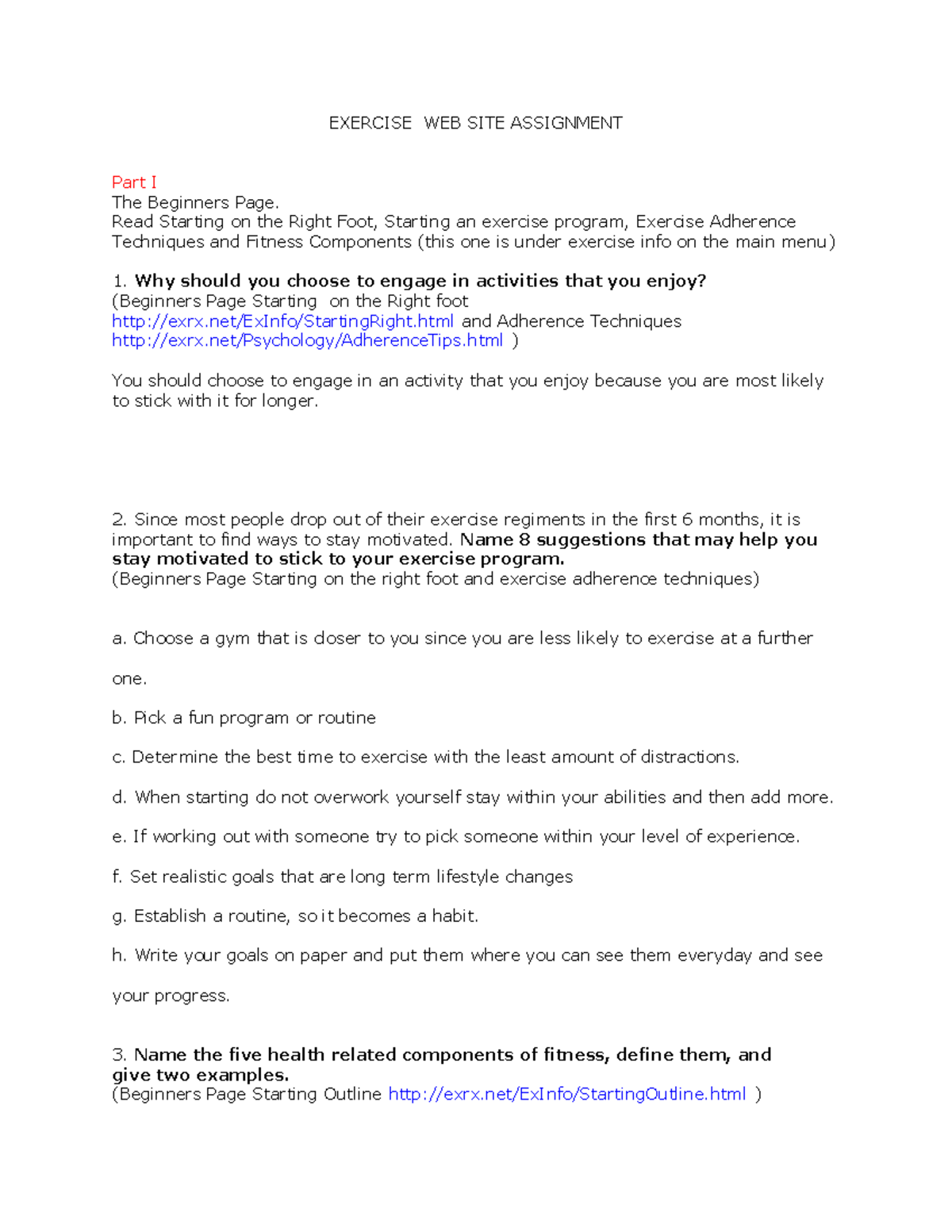 Exercise WEB SITE Assignment (1) (1) - EXERCISE WEB SITE ASSIGNMENT Part I The Beginners Page ...