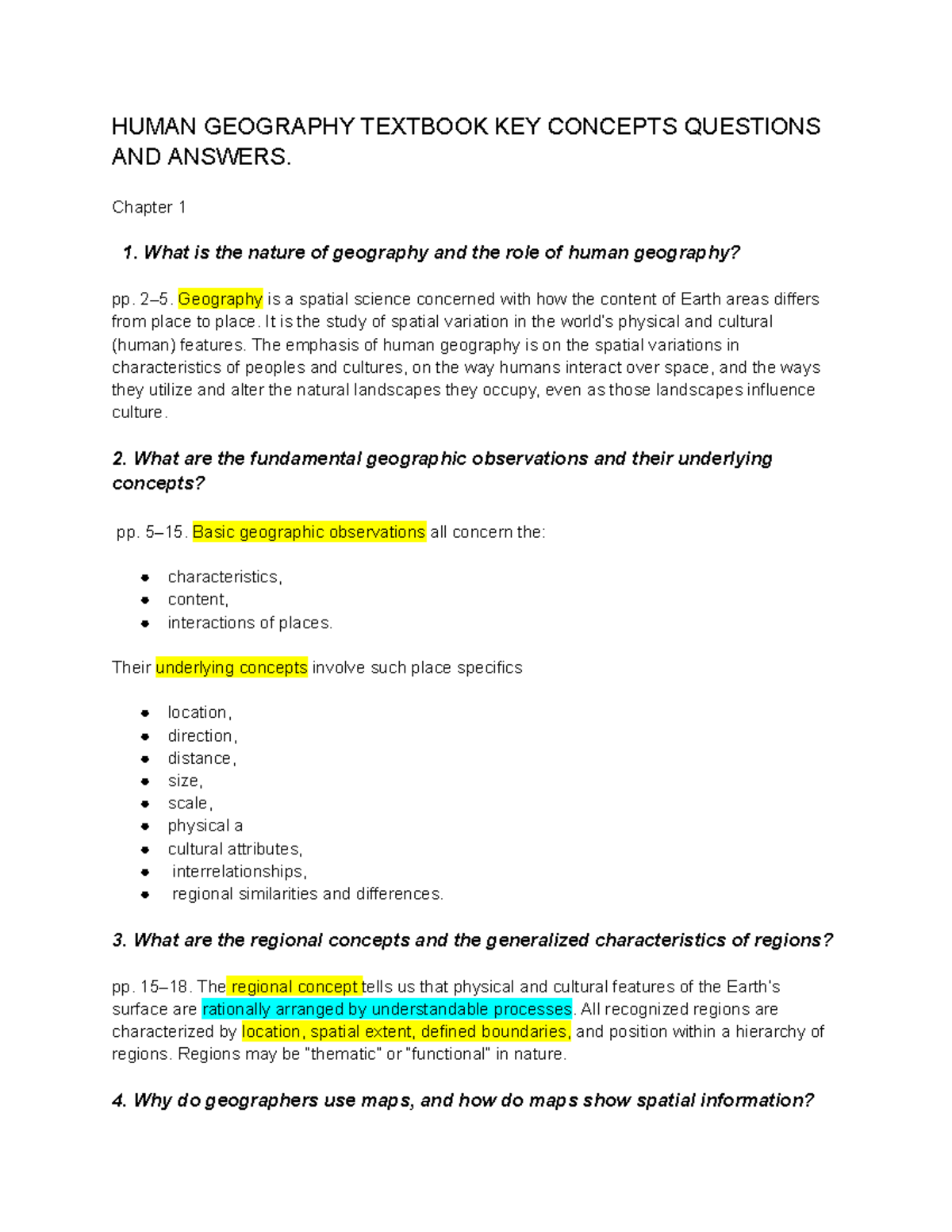 Human Geography Textbook KEY Concepts Questions AND Answers - HUMAN ...