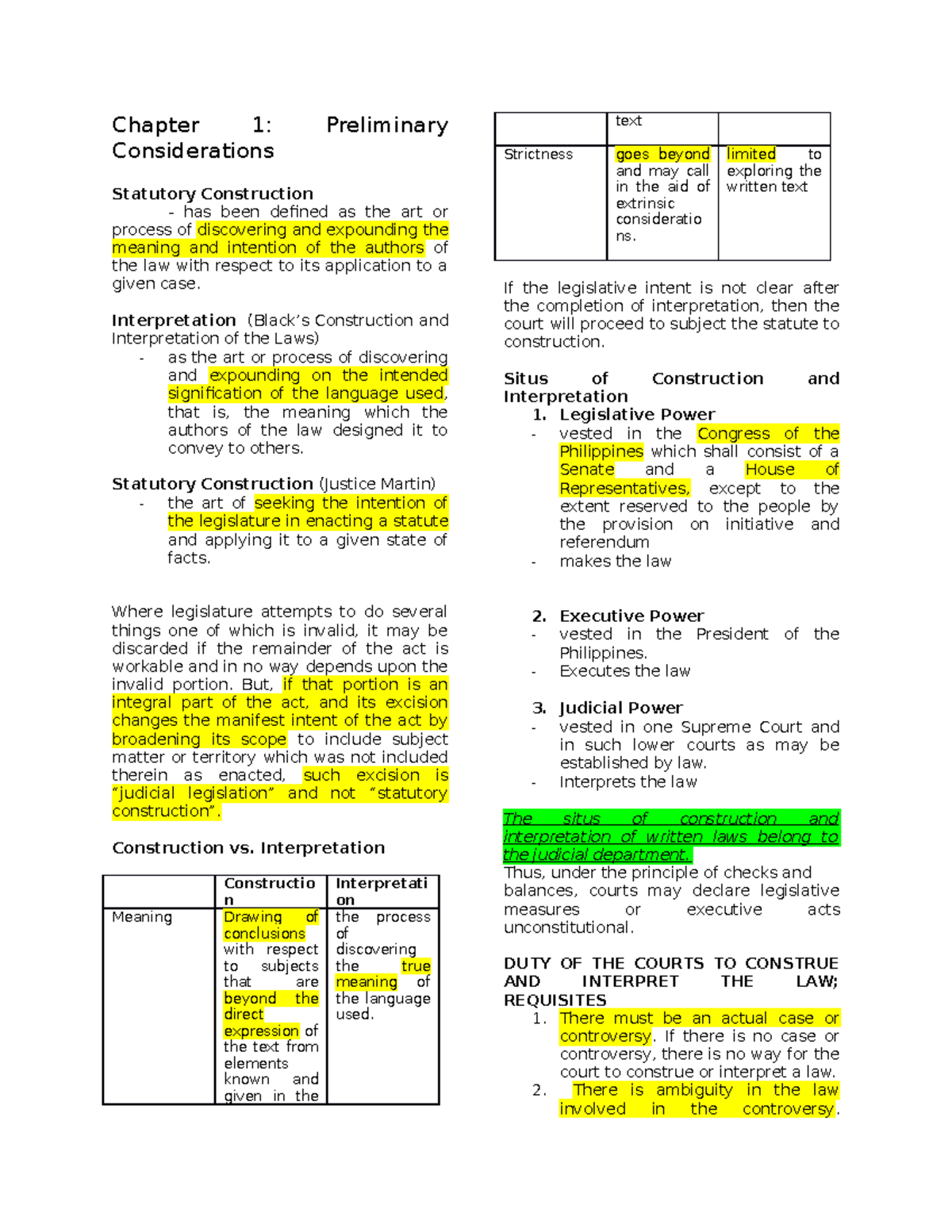 Sample Notes in Statutory Construction - Chapter 1: Preliminary ...