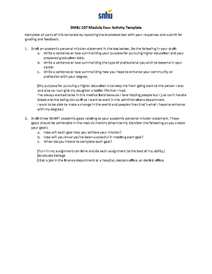 Module Two Activity - Time schedule sheet - SNHU 107 Module Two ...