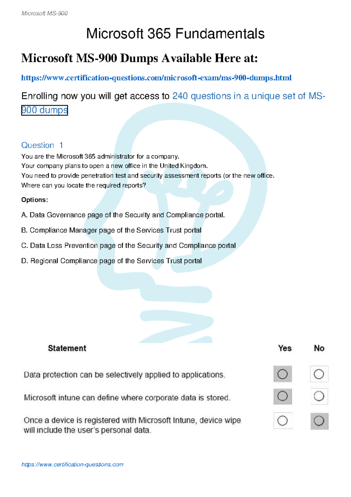 Ms-900-pdf - Ms 900 answer - Microsoft 365 Fundamentals Microsoft MS ...