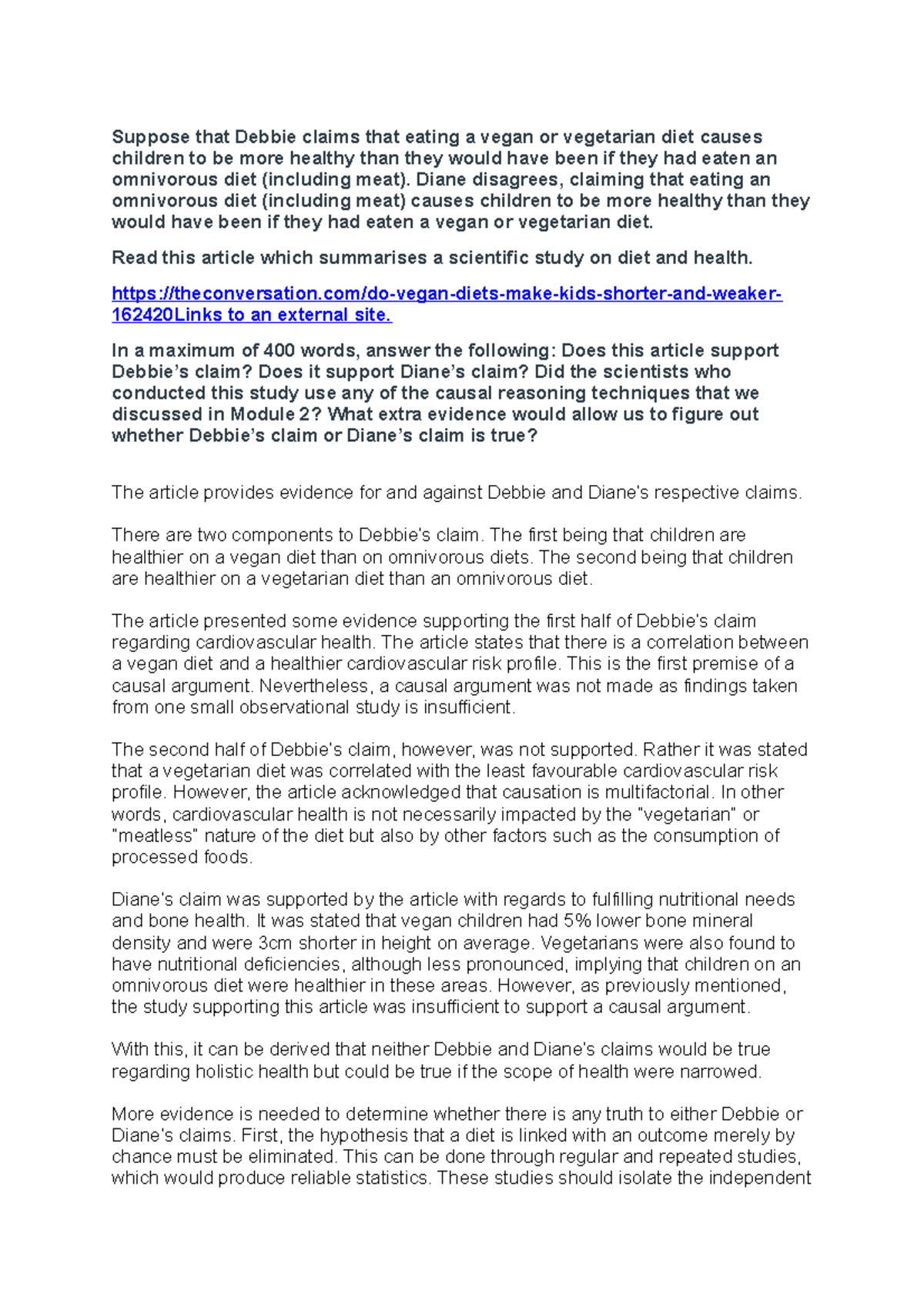 Short Written Assignment OLET2148 - Suppose that Debbie claims that ...