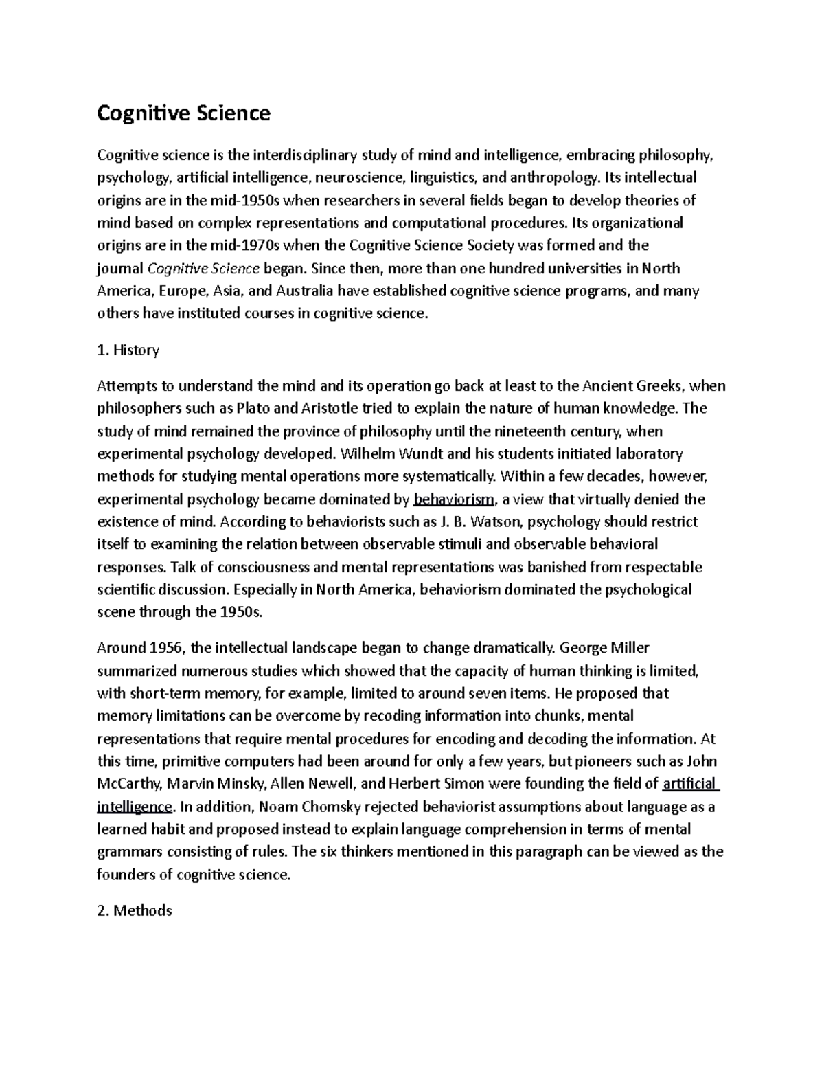 Lecture in Cognitive Science - Cognitive Science Cognitive science is ...