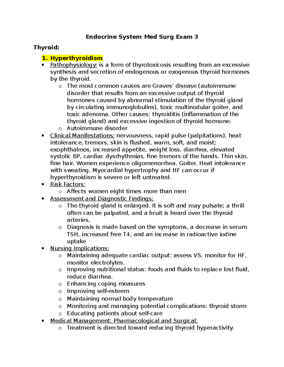 Endocrine Med Surg Exam 3 - Endocrine System Med Surg Exam 3 Thyroid ...