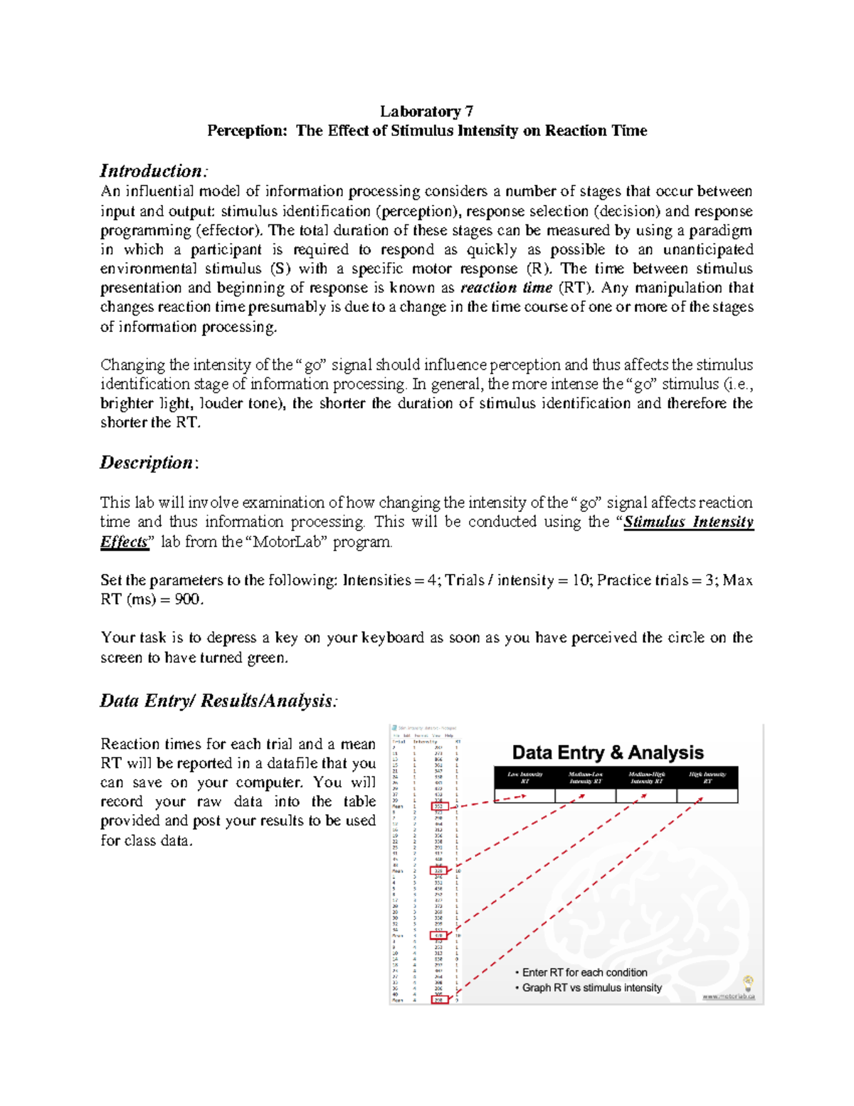 Laboratory 7 - lab work - Laboratory 7 Perception: The Effect of ...