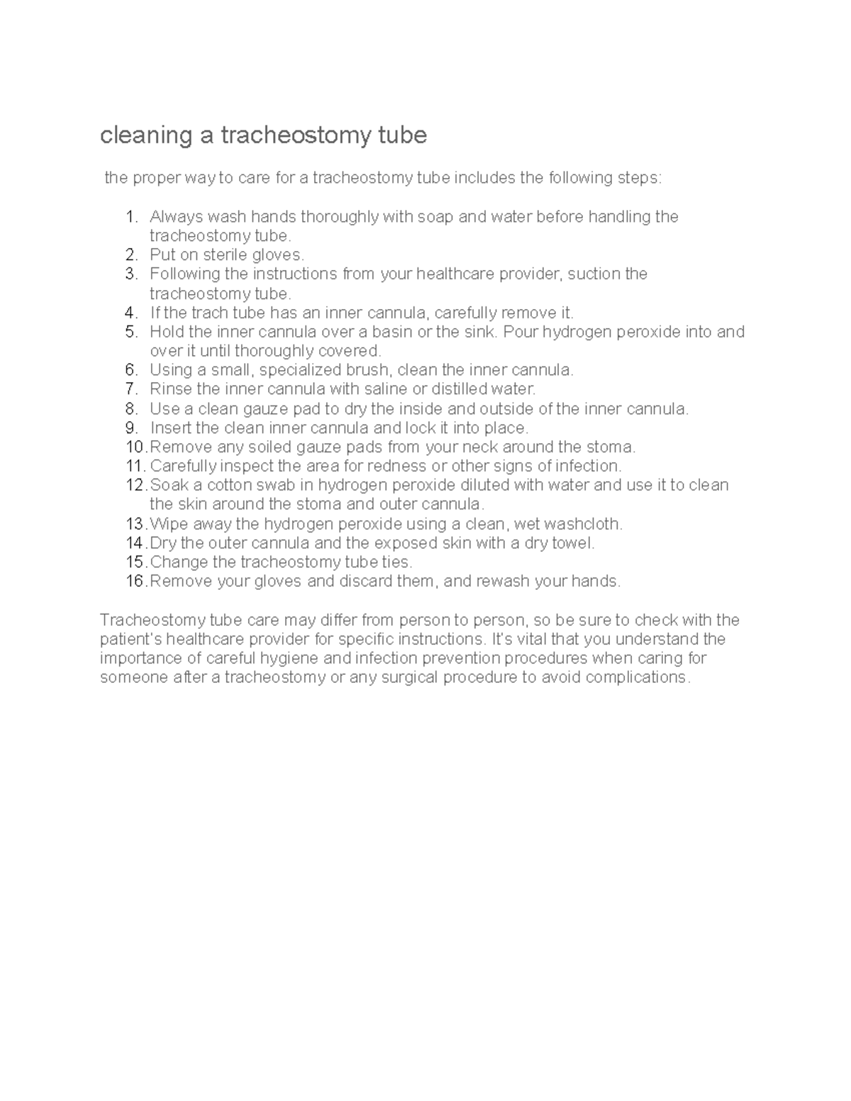 Cleaning a tracheostomy tube - cleaning a tracheostomy tube the proper ...