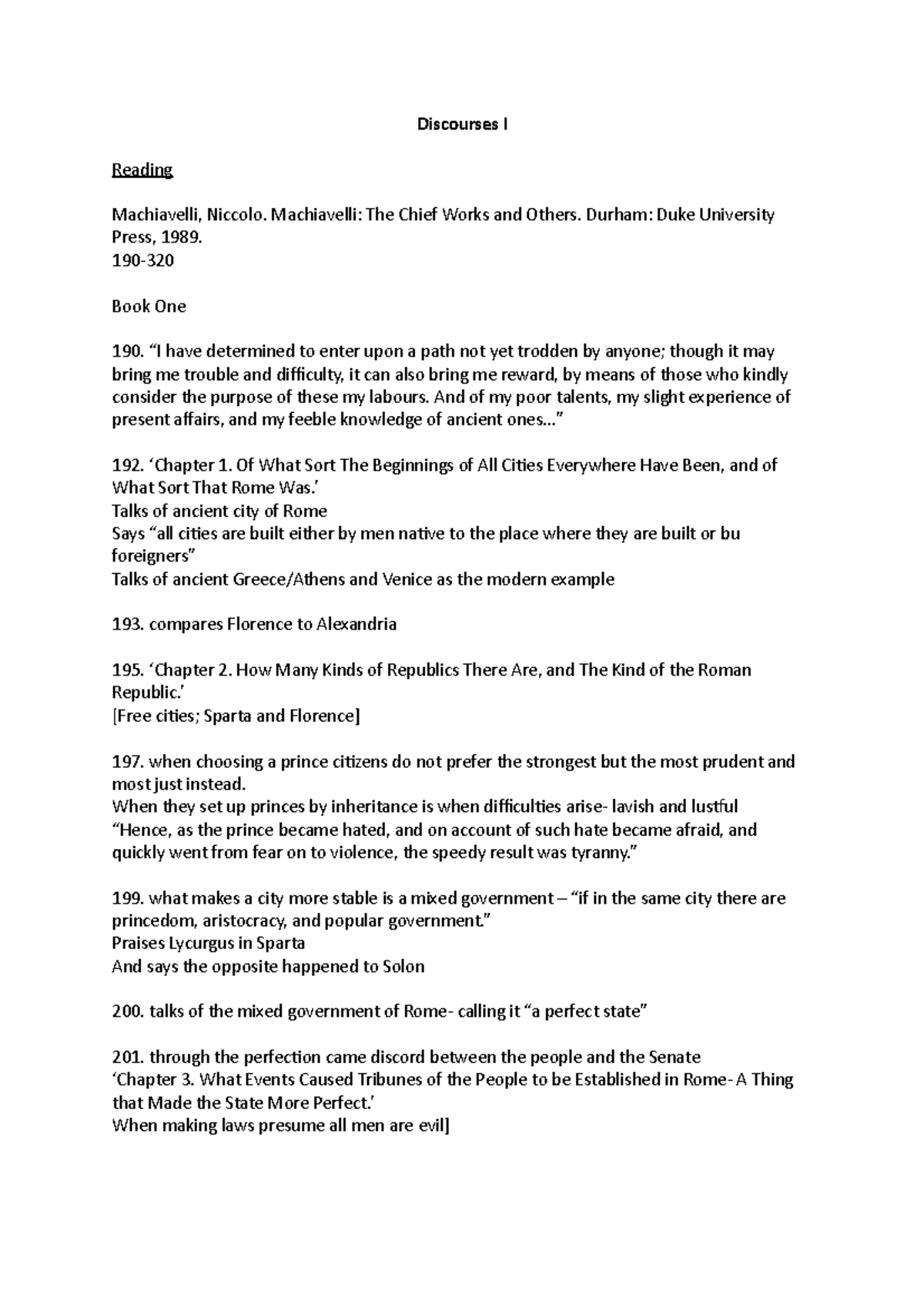Discourses I - Part 1 of notes - Discourses I Reading Machiavelli ...