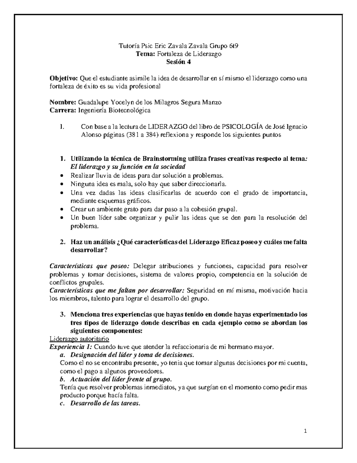 Trabajo 4 Liderazgo - Relaciones laborales - 1 Tutoría Psic Eric Zavala ...
