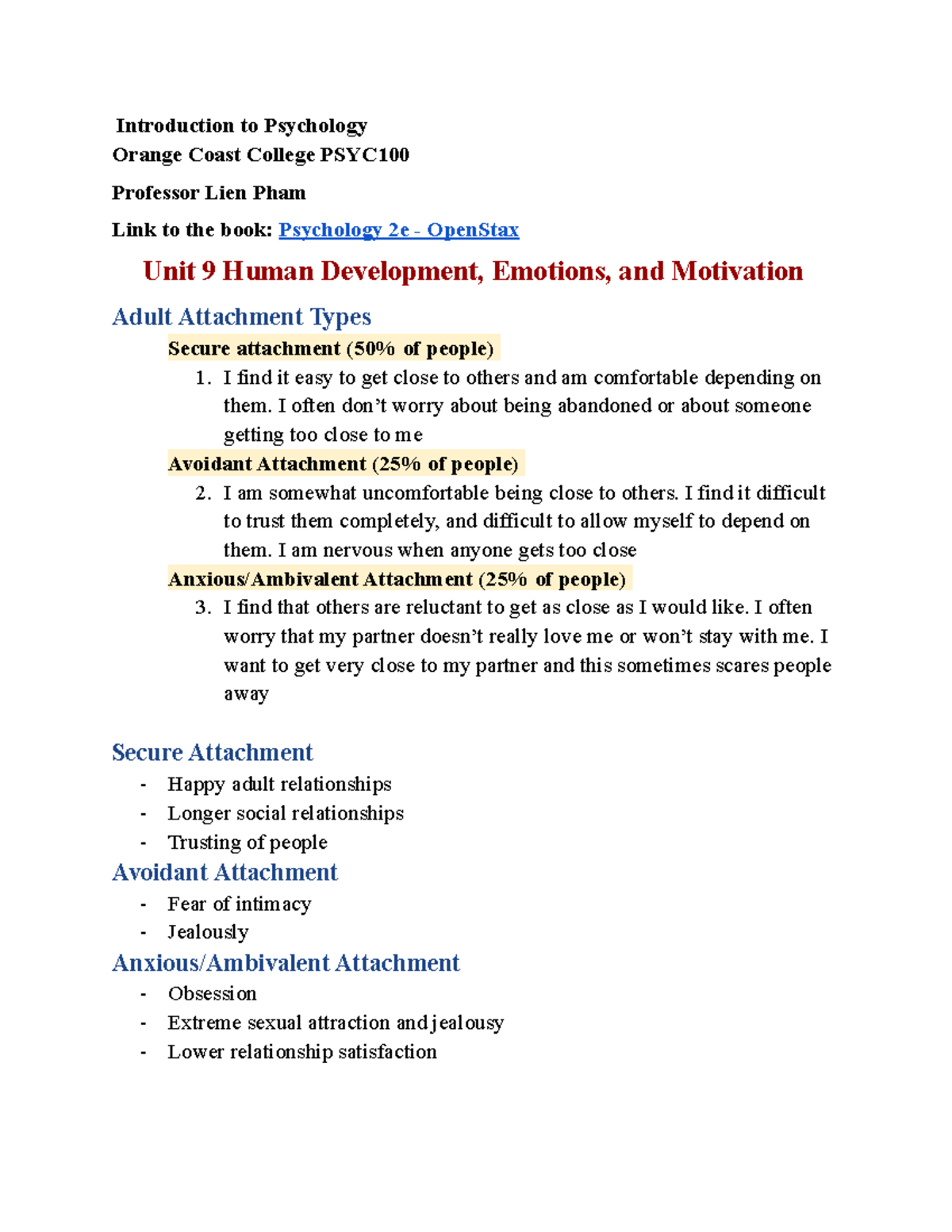 Unit 9 Human Development, Emotions, and Motivation - Introduction to ...
