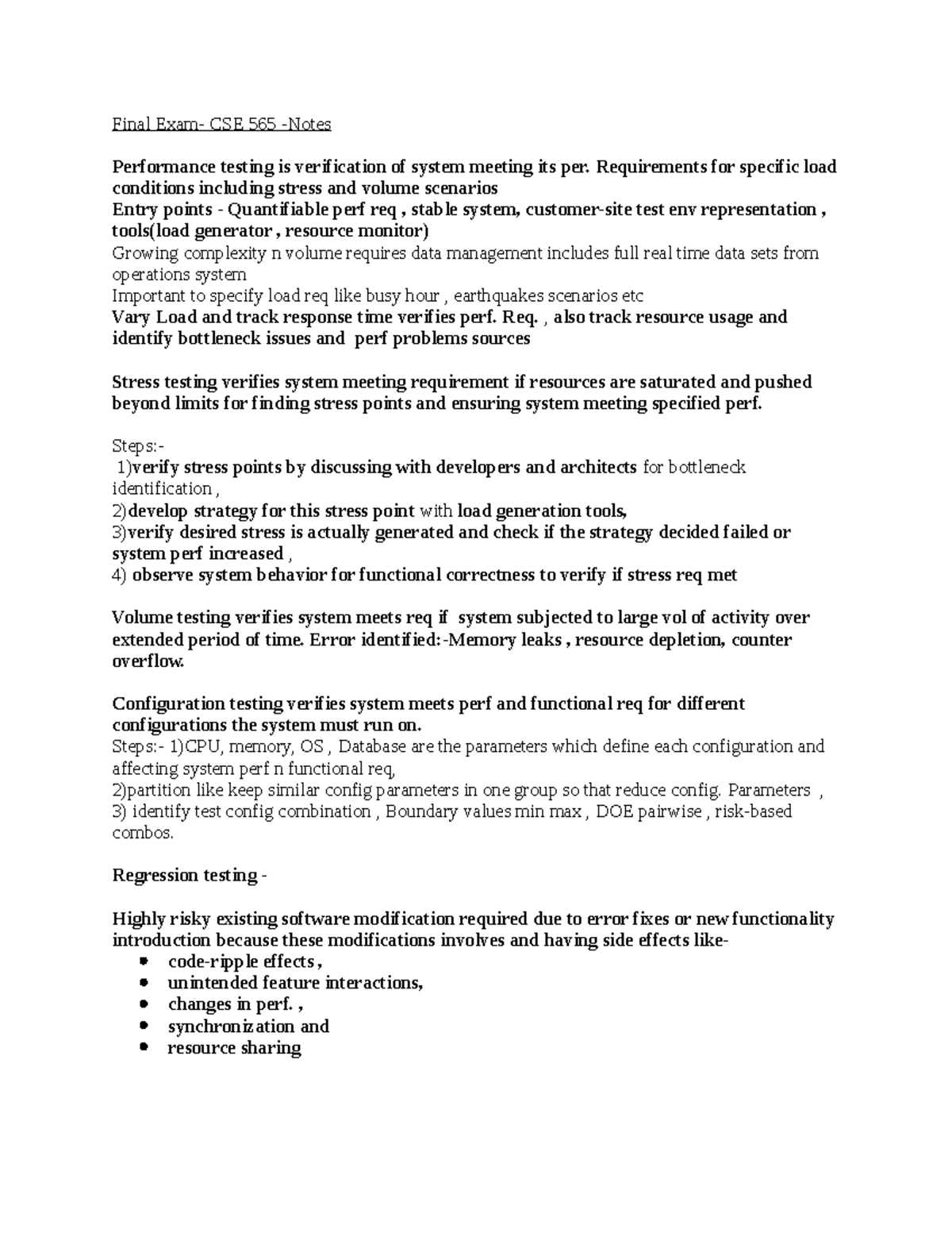 Final Exam Notes CSE 565 - Final Exam- CSE 565 -Notes Performance ...