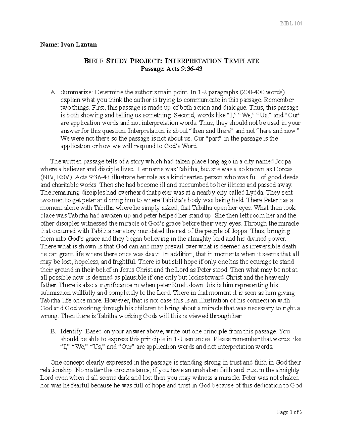 Bible Study Project Interpretation week 4 assignment - BIBL 104 Name ...