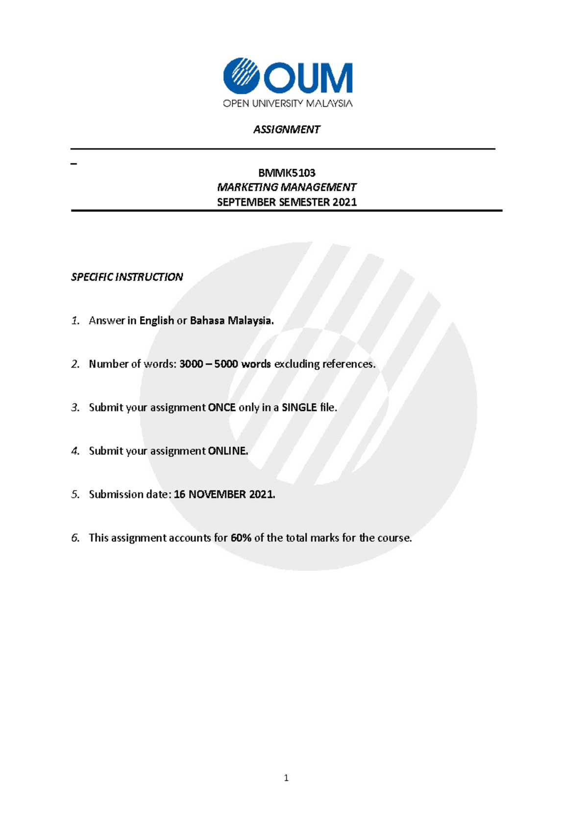 BMMK 5103 Assignment Question - ASSIGNMENT - Studocu