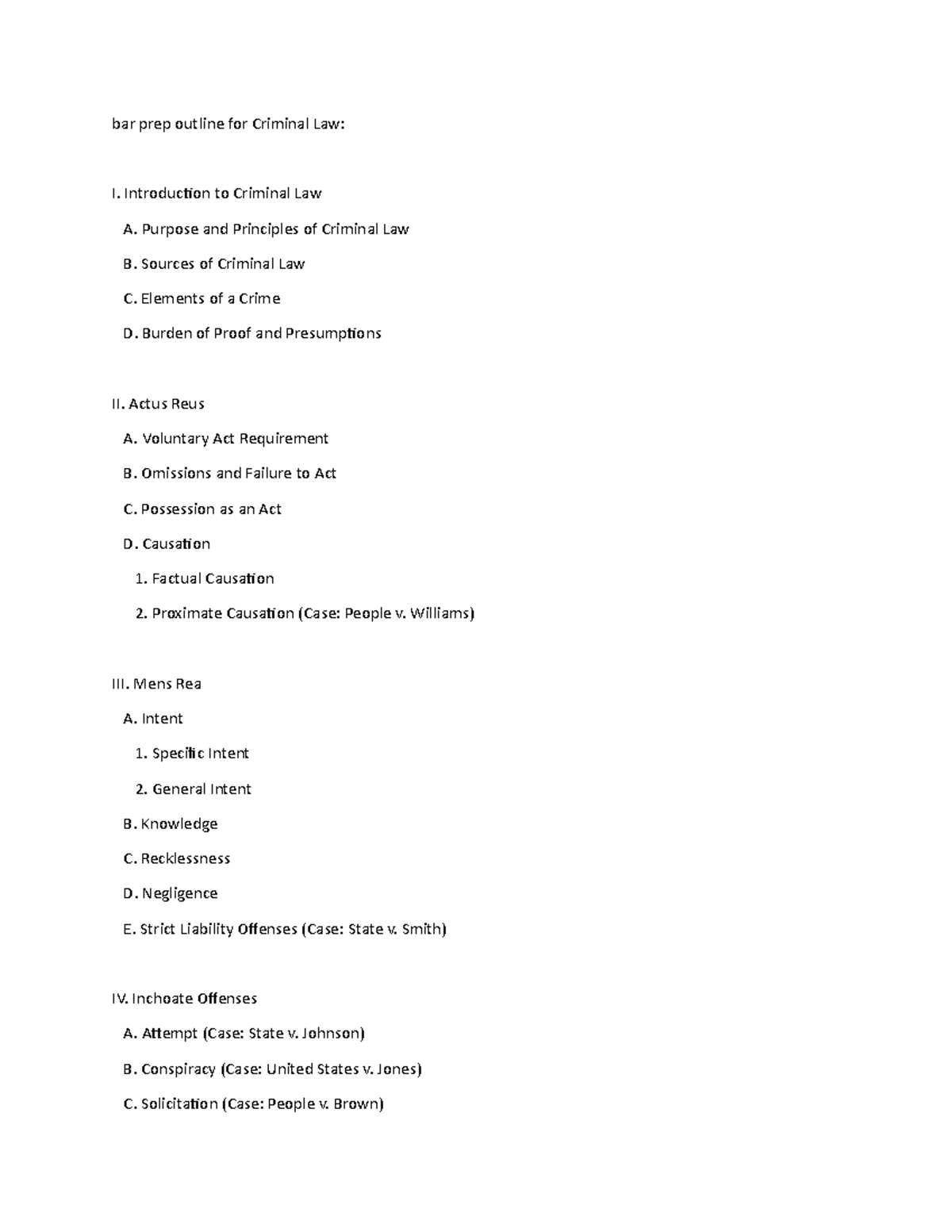 Bar prep outline for Criminal Law - Introduction to Criminal Law A ...