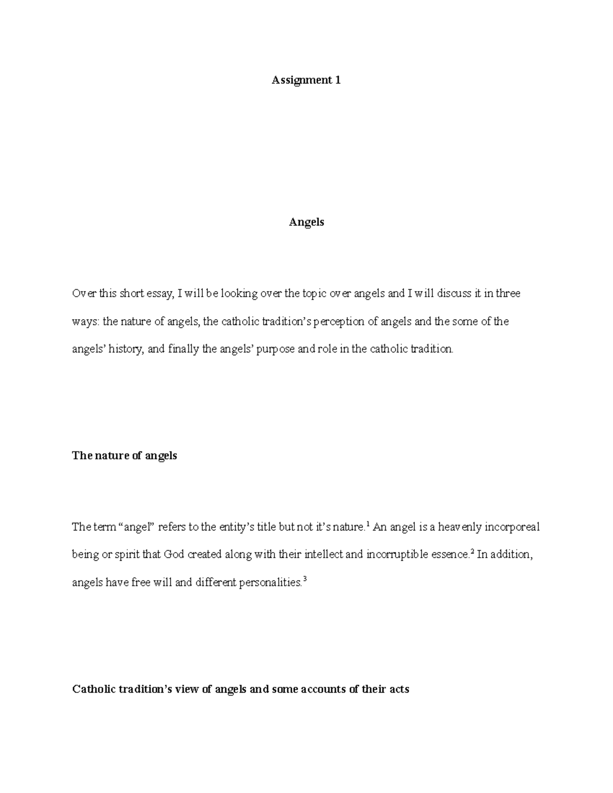 Assignment 1 - The nature of angels The term “angel” refers to the ...